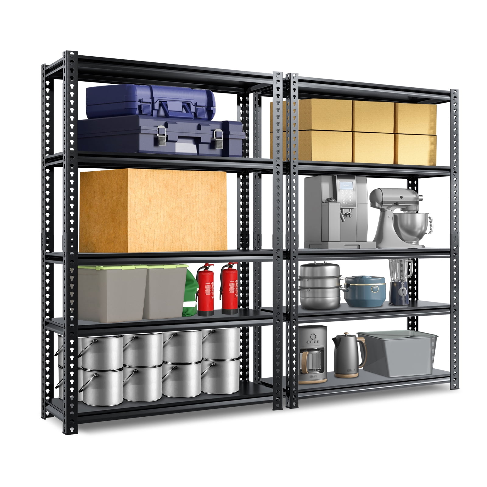 FICISOG Black Metal Shelving Units for Garage, 5 Tier Adjustable Heavy ...