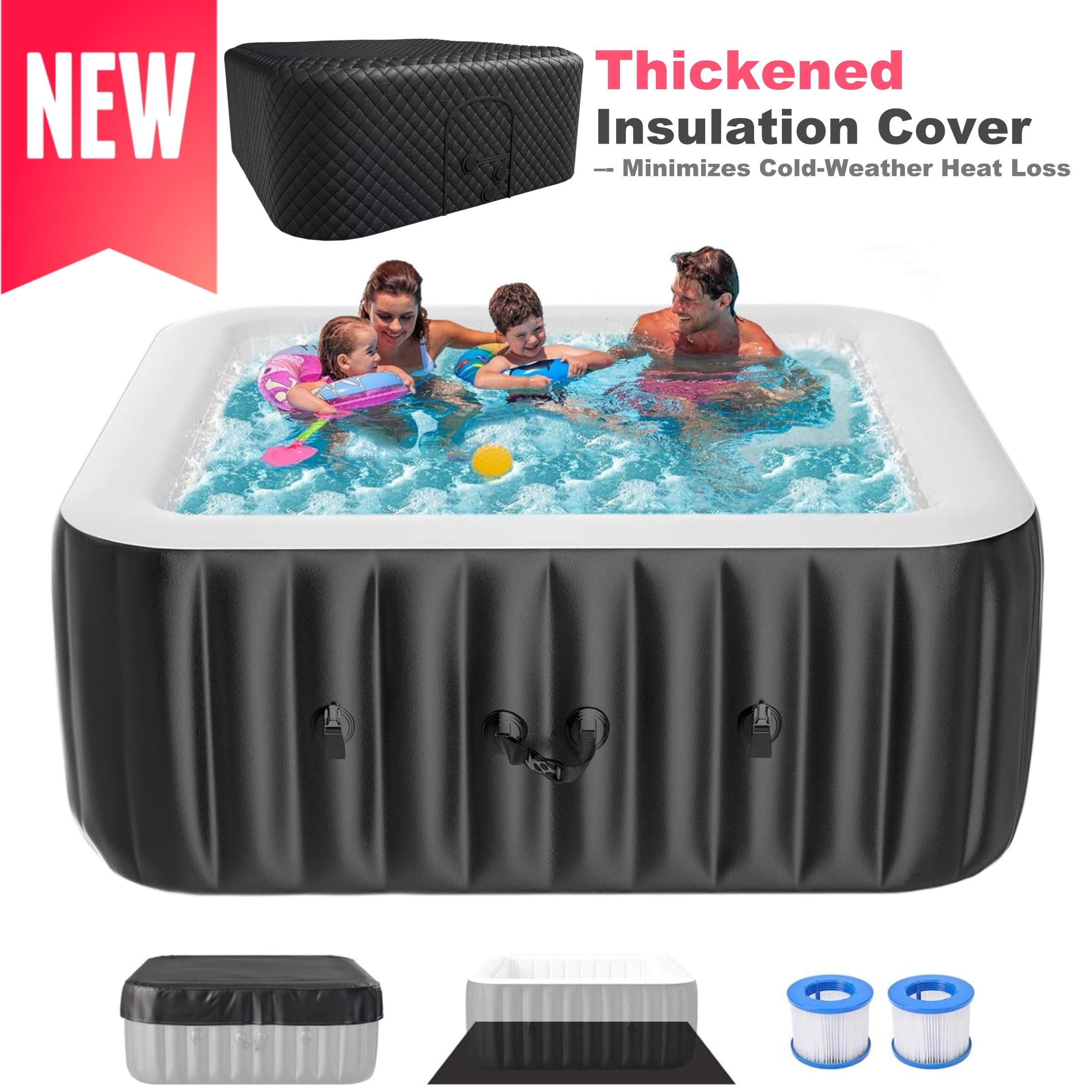 Outdoor Inflatable Hot Tub for 4-6 Person Square w/ Thickened ...
