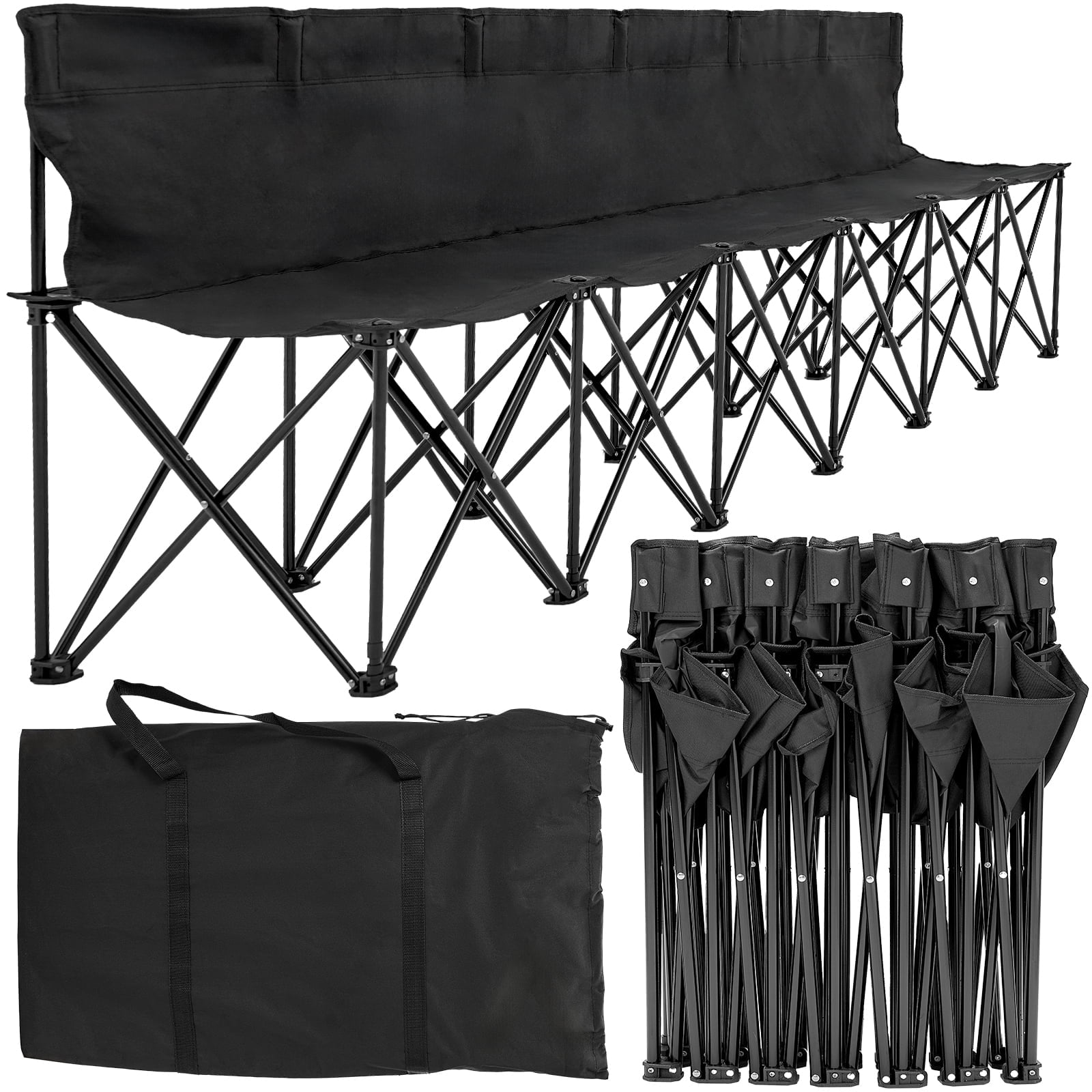 Ficisog Folding 6-Seat Sports Bench, Portable Wide Comfortable Black ...
