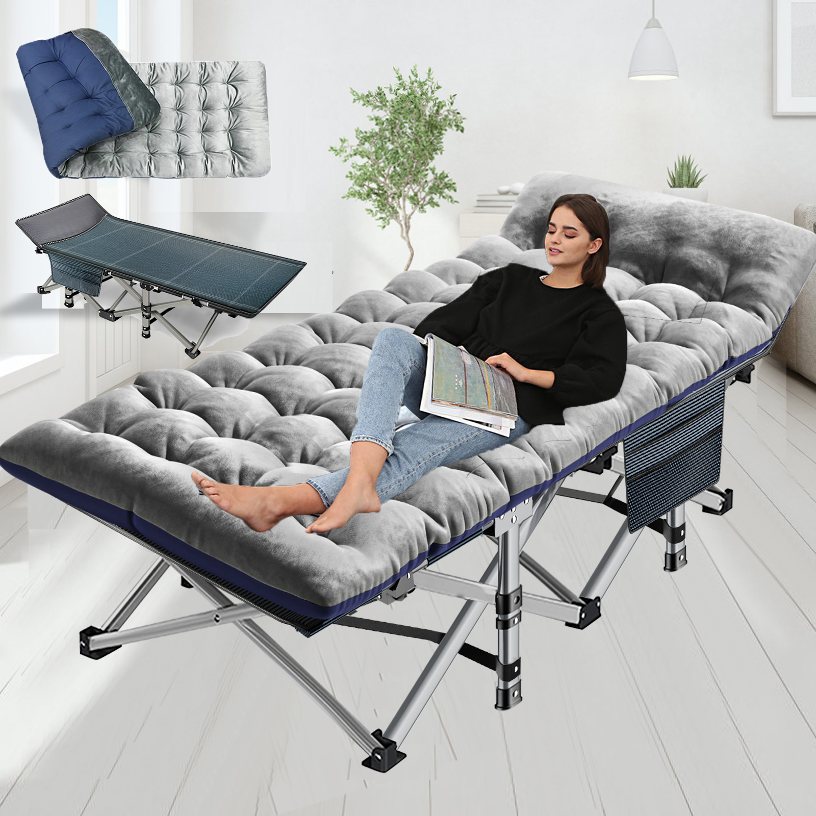 FICISOG Quick Foldable Portable Single Mattress Camping Cot ...