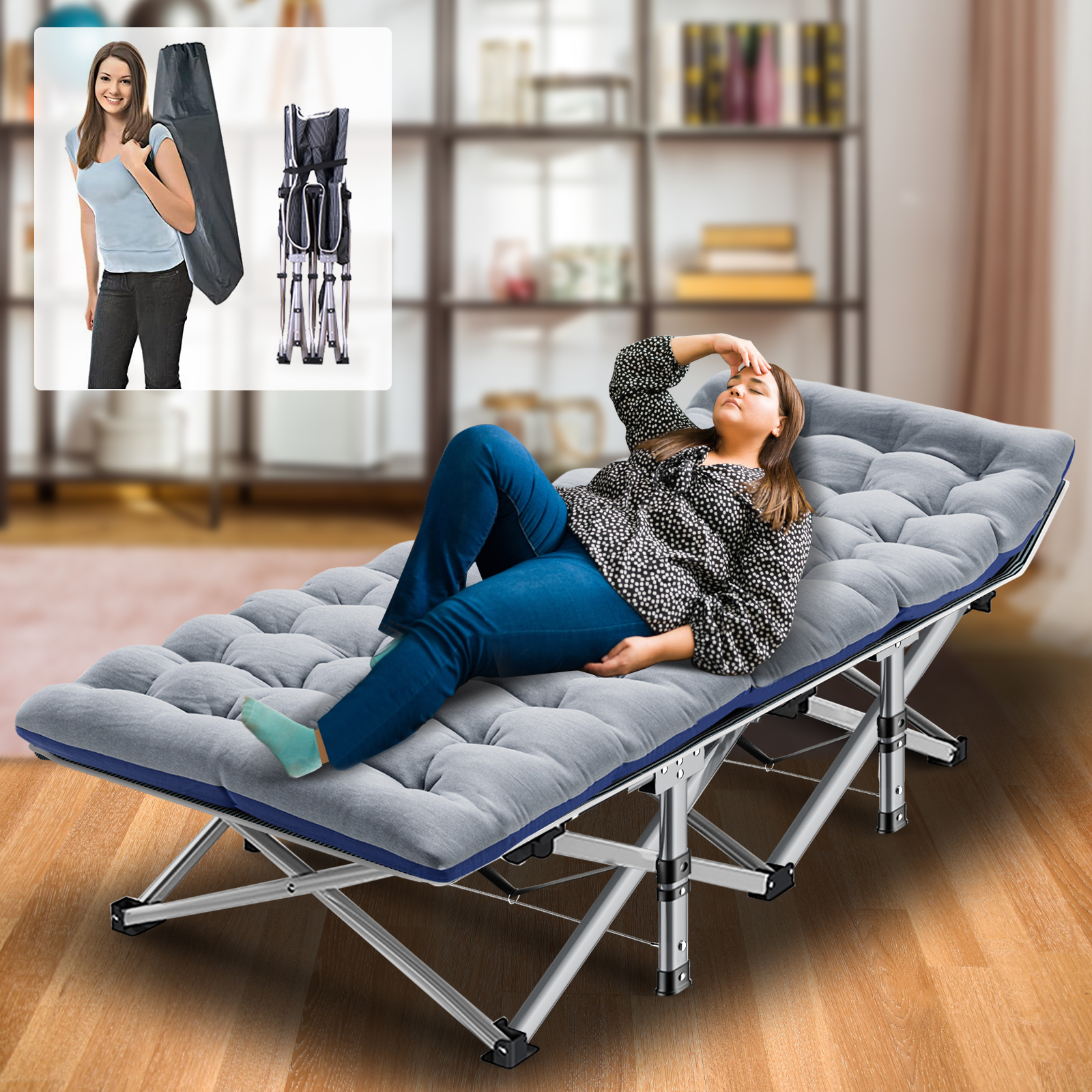 Lilypelle Folding Camping Cot Double Layer Oxford Strong Heavy Duty