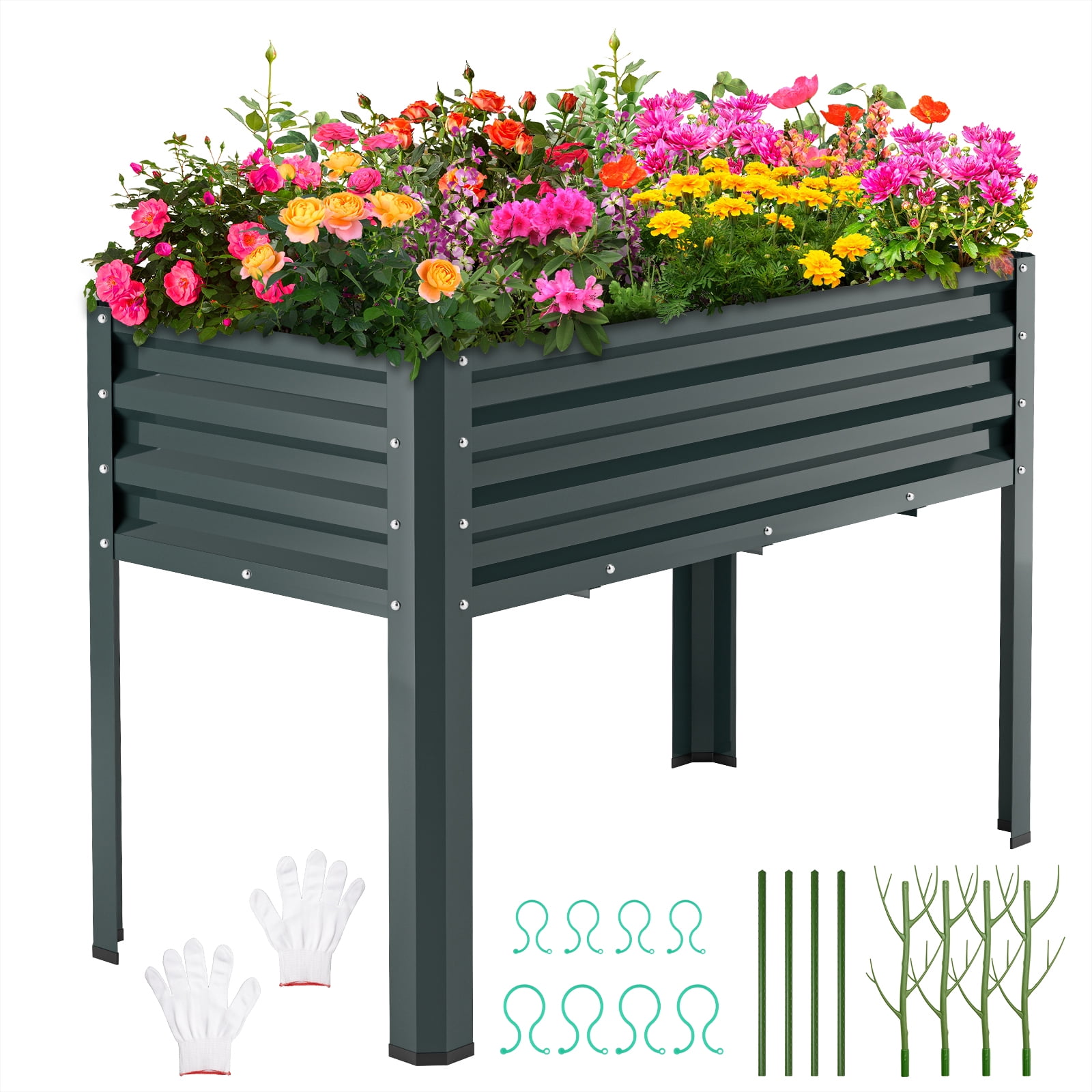 FICISOG Galvanized Raised Garden Bed with Legs, Outdoor Large Metal ...