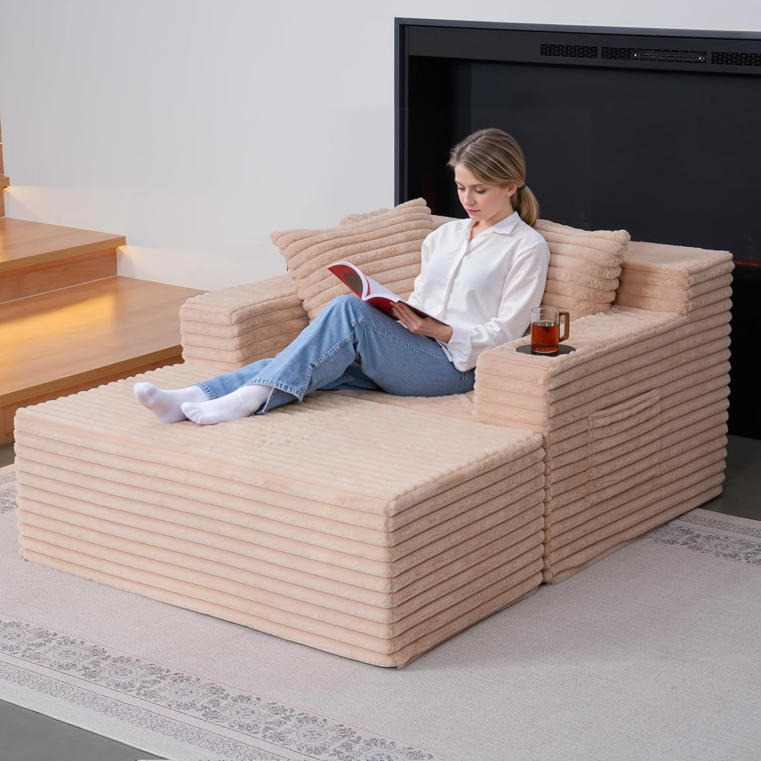 FICISOG Morden Single Reading Sofa Cloud Upholstered Couch with ...