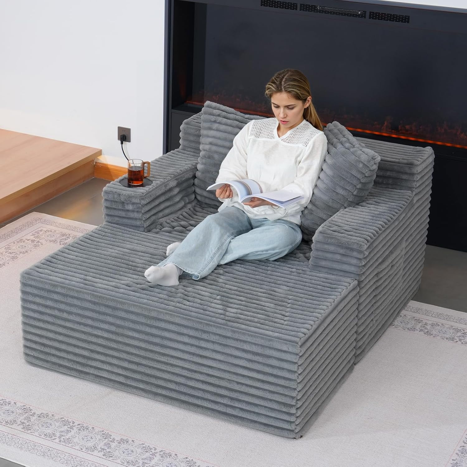 FICISOG Morden Single Reading Sofa Cloud Upholstered Couch with ...