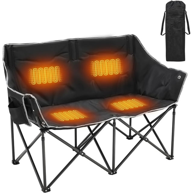 Ficisog Oversized Heated Camping Chair Two Person Folding Loveseat Double Camping Chair Heavy