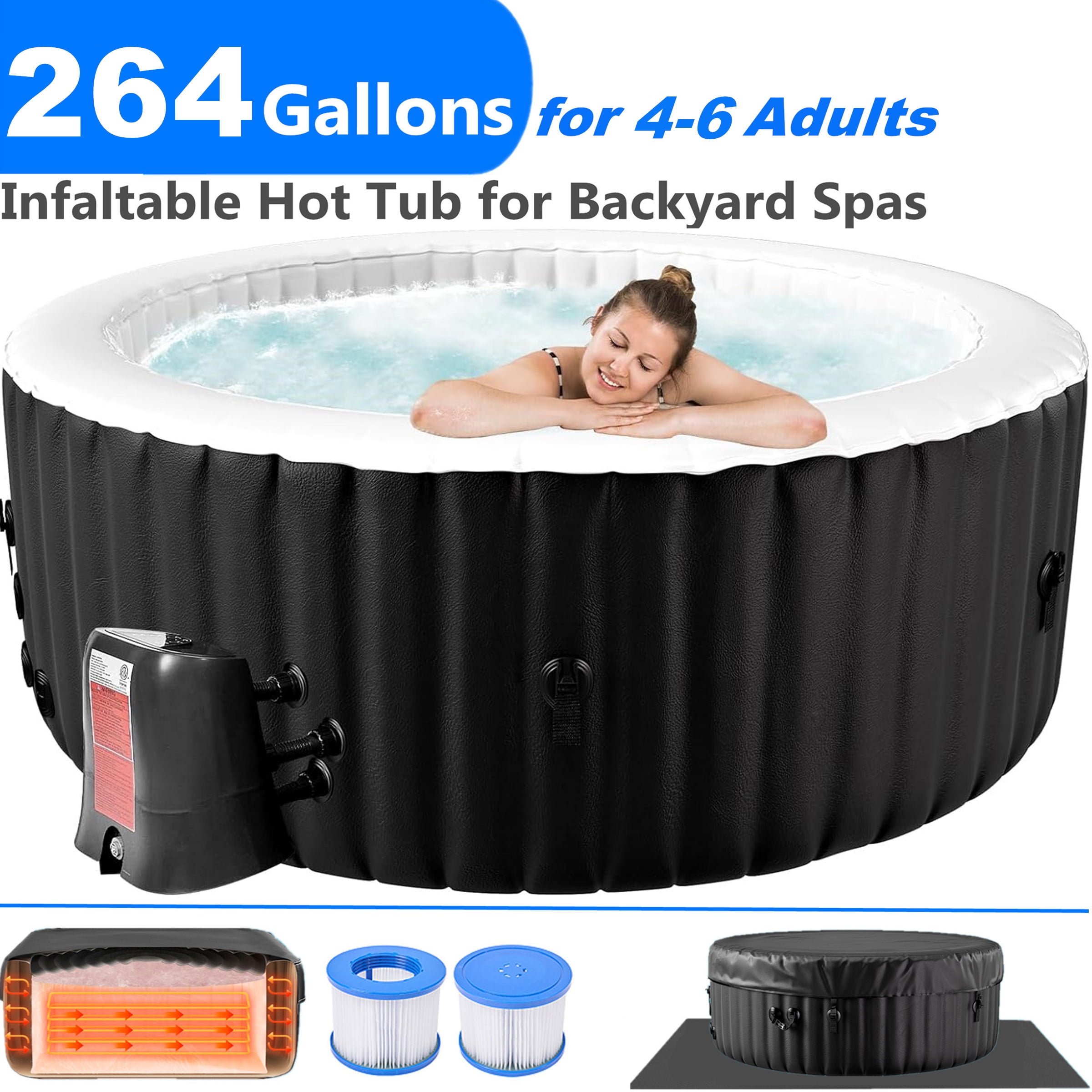 Ficisog, Inflatable Hot Tub, 264 Gallon with 130 Bubble Jets, 6 Person ...