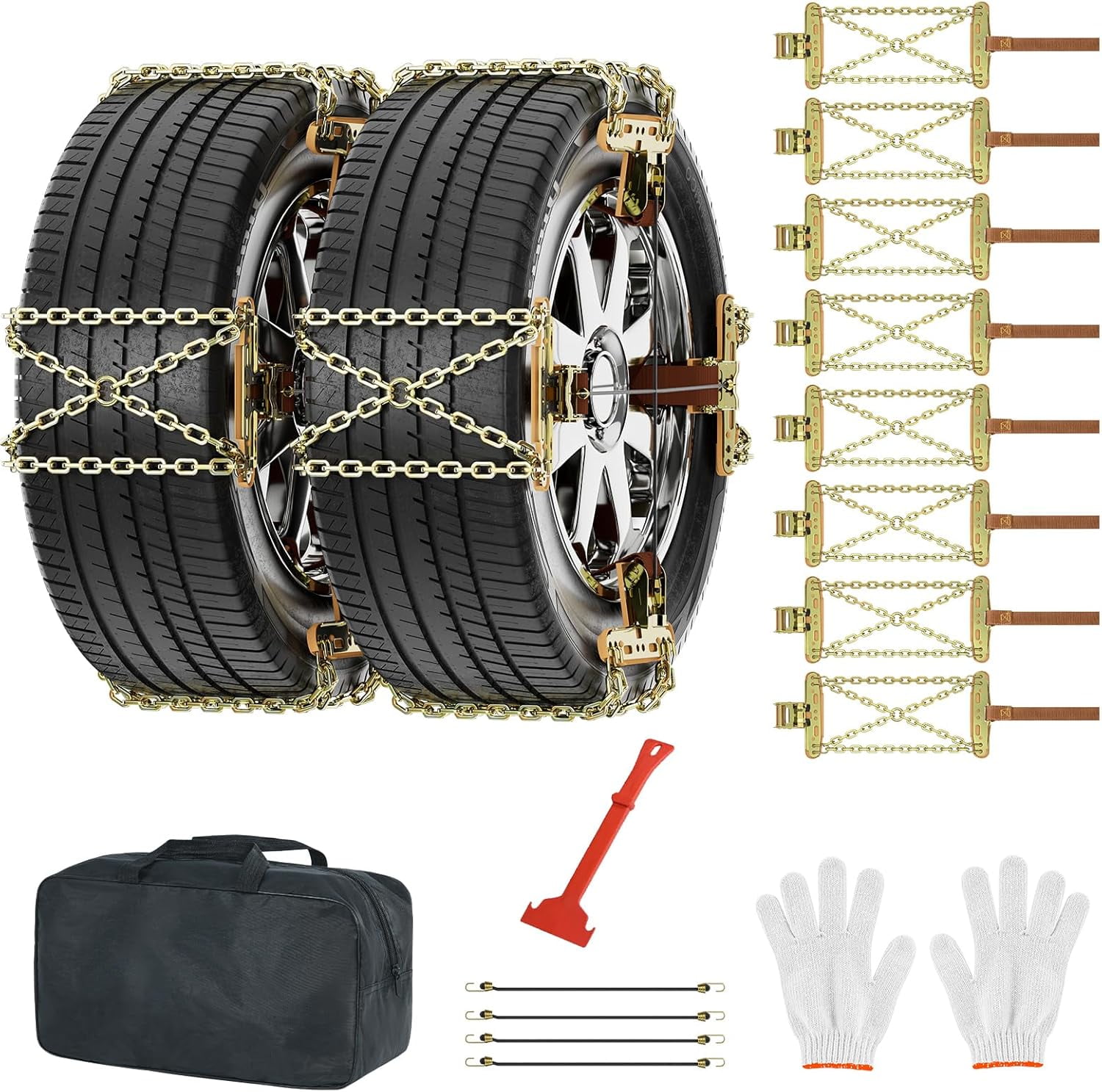 FICISOG Upgraded Snow Chains 8 Pack,Tire Chains for Cars/SUVs/Pickup ...