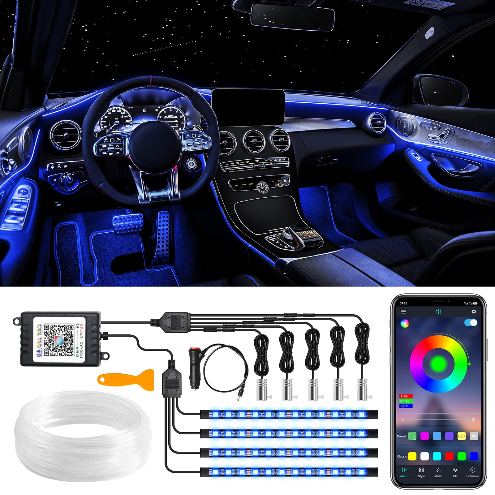 FICOLPO Interior Car Led MSF2 Strip Lights, 9 in Control Inside Car ...