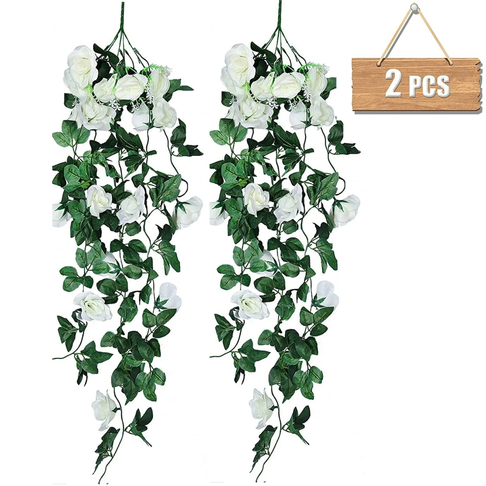 FIDAC 2 Packs Artificial Flowers, 3.12ft White Rose Vines Fake Plants ...