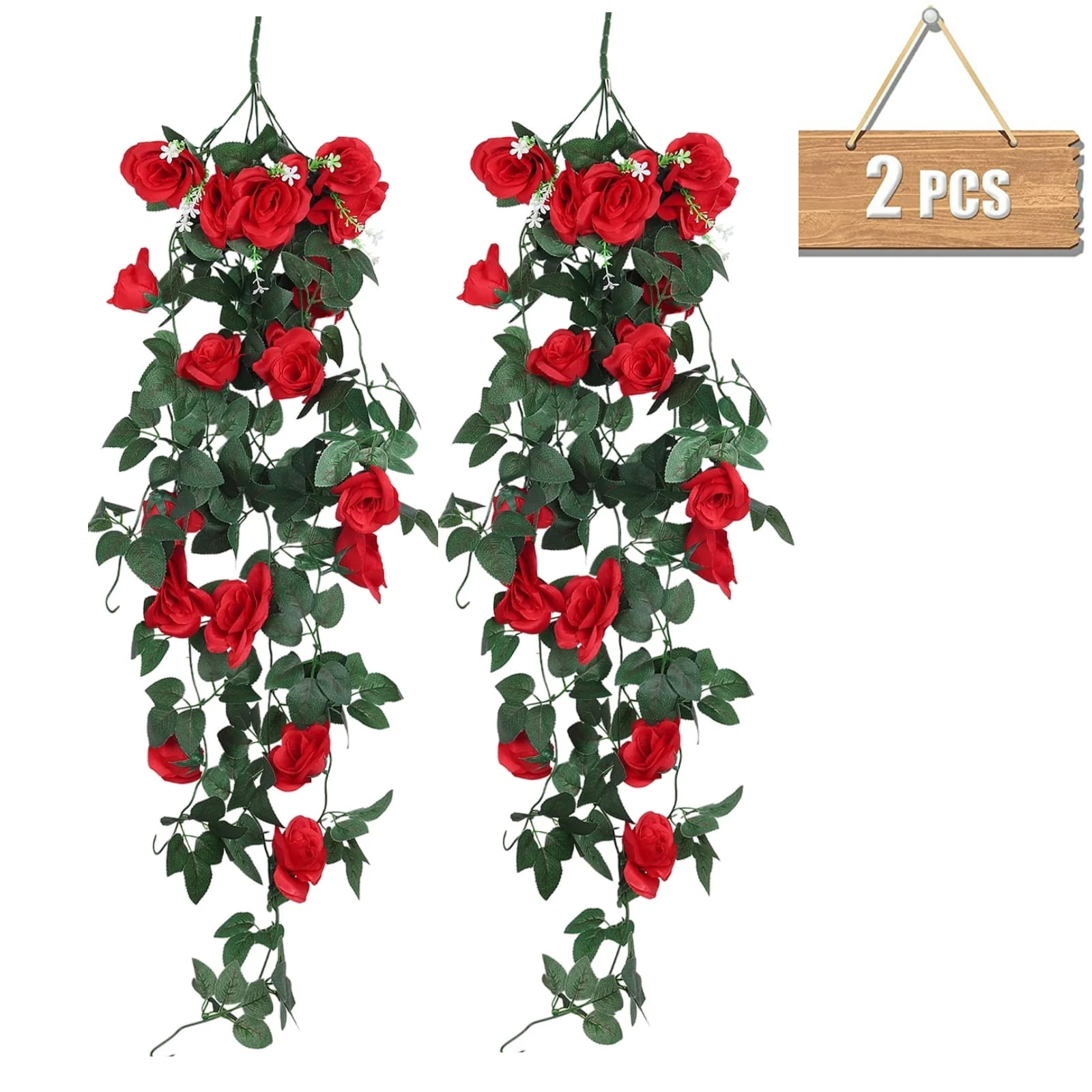 FIDAC 3.3 ft Artificial Silk Red Roses Hanging Garden Home Decor ( 2 ...