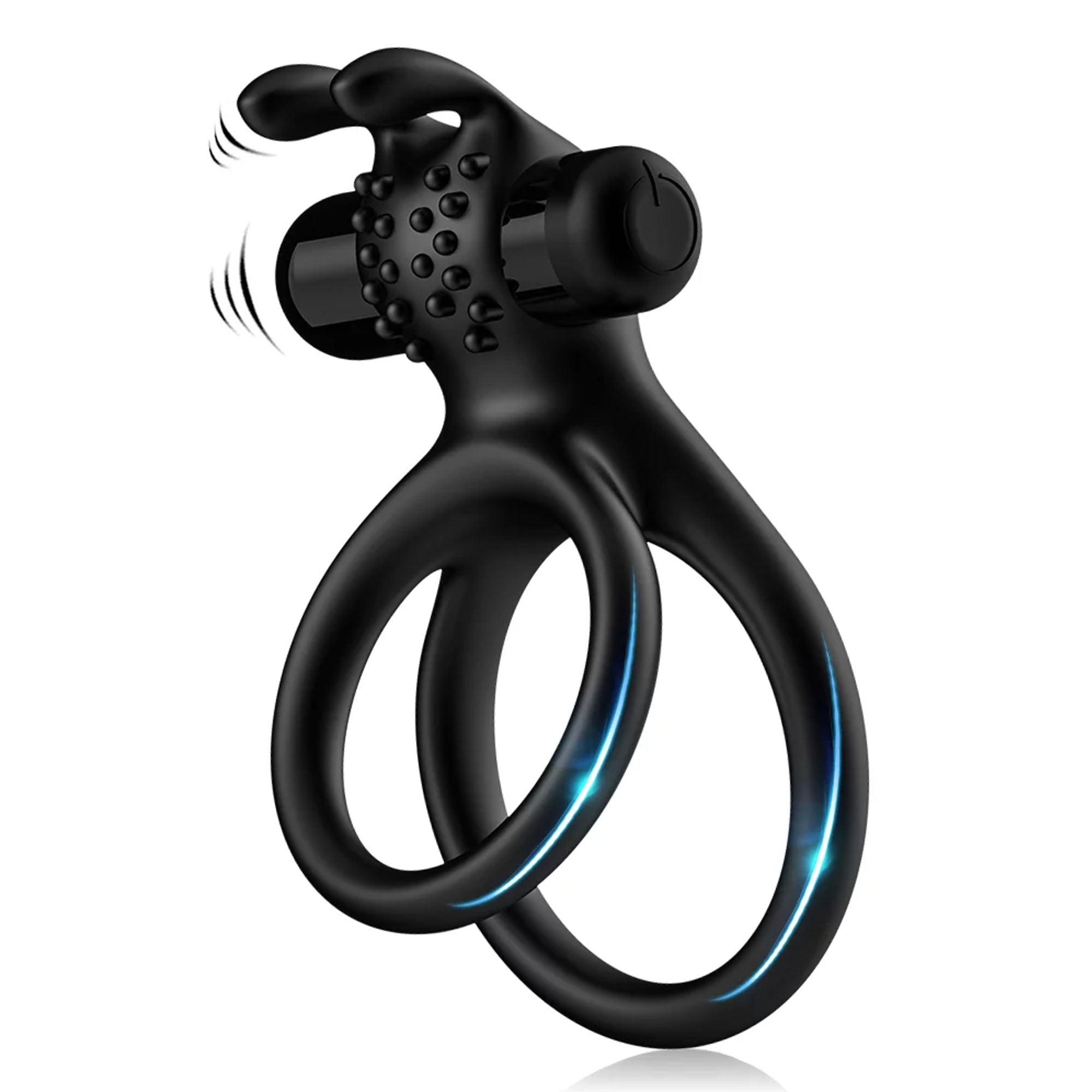 Fidech Wearable Vibrating Dual Penis Ring Vibrator With Rabbit Ear