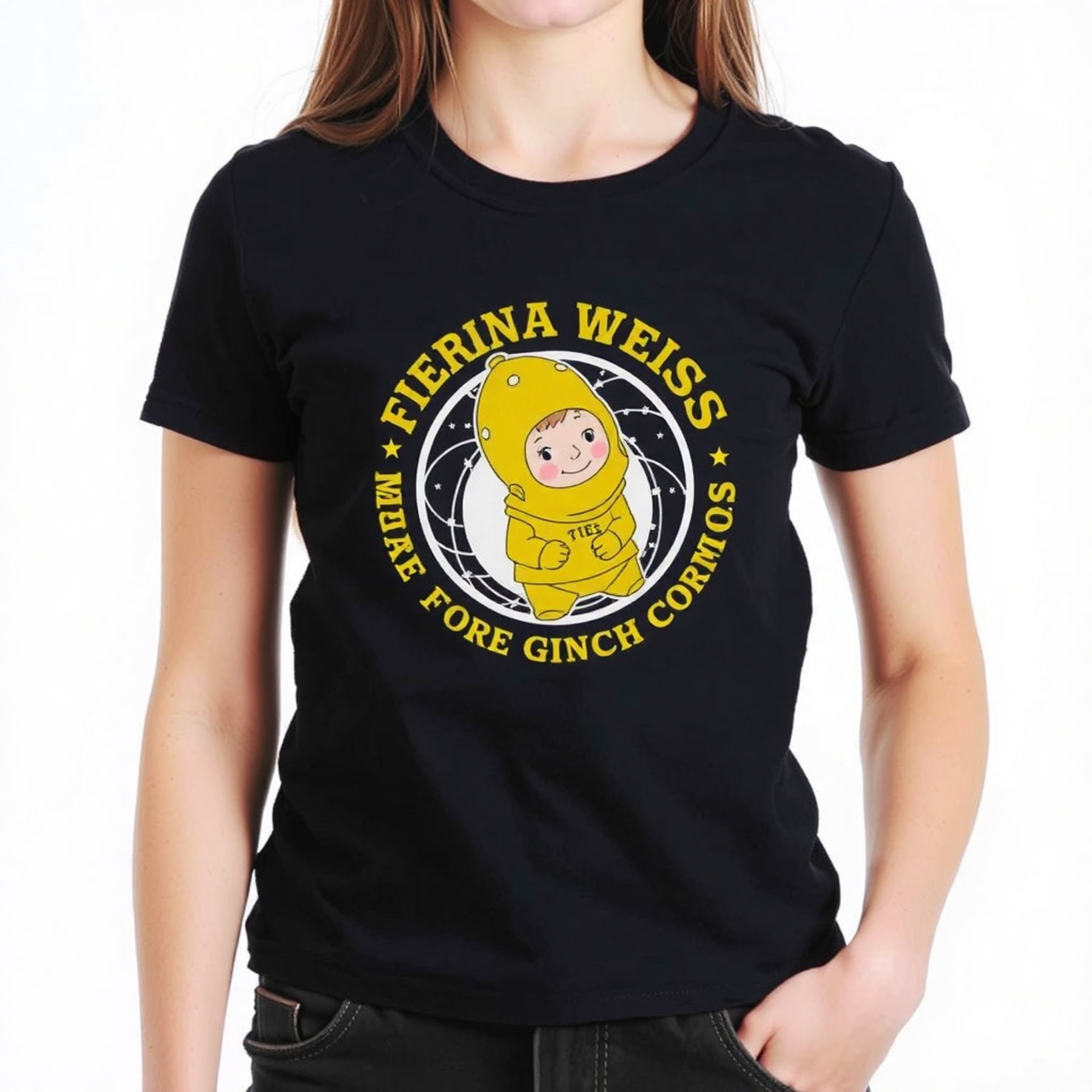 FIERINA WEISS Cartoon Space Character T-Shirt - Bold Yellow Design on ...