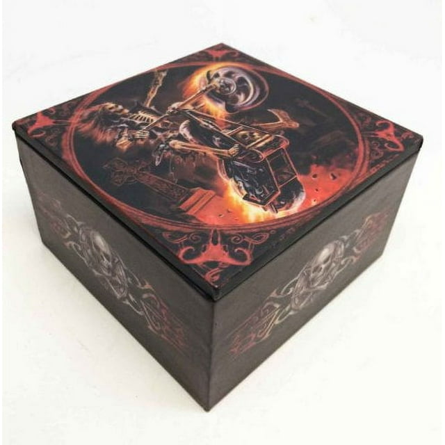 FIERY SKELETON GHOST HELL RIDER JEWELRY MIRROR BOX BY ANNE STOKES ...