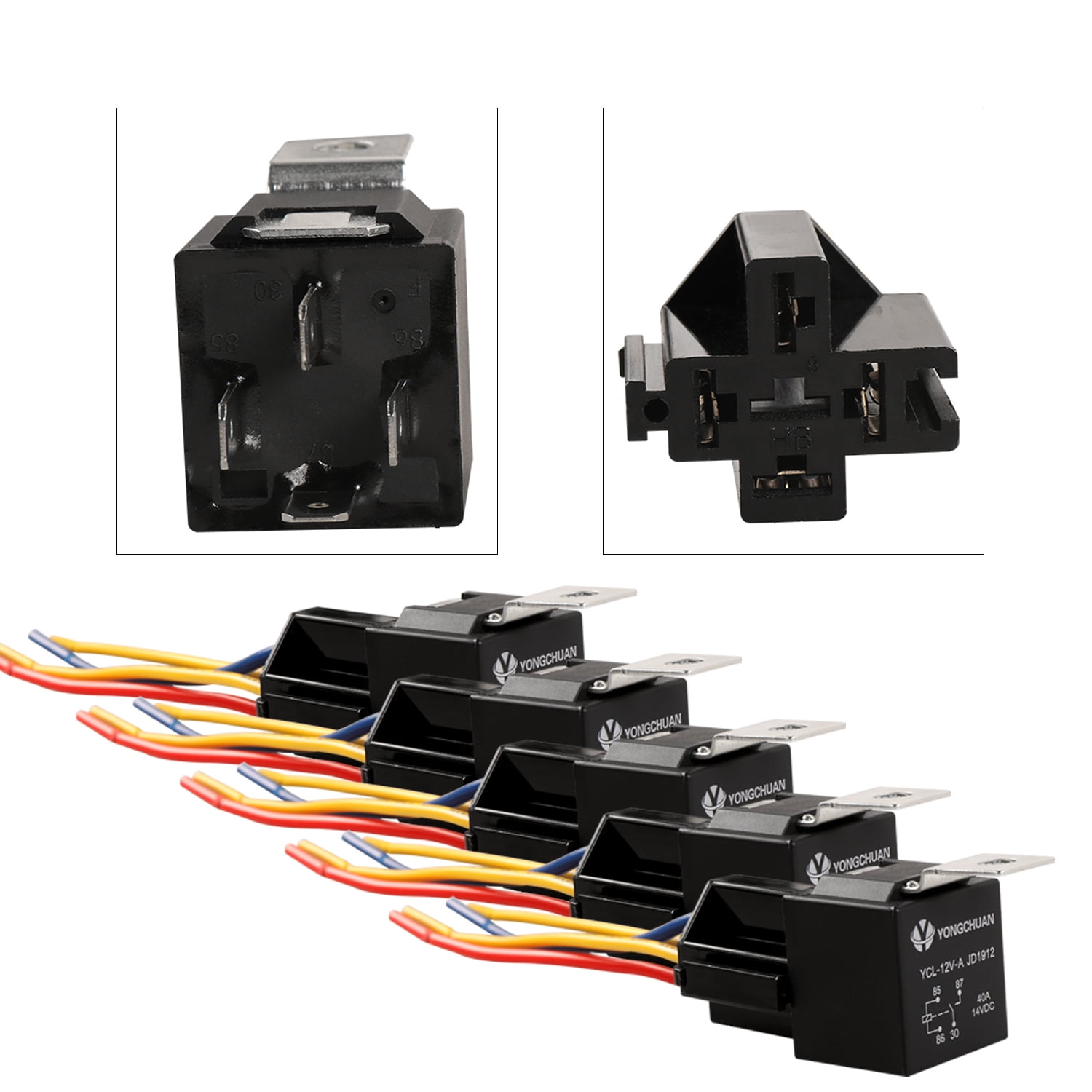 FIEWESEY 5 Pack 12V 30/40 Amp 4-Pin SPDT Automotive Relay with Wires ...