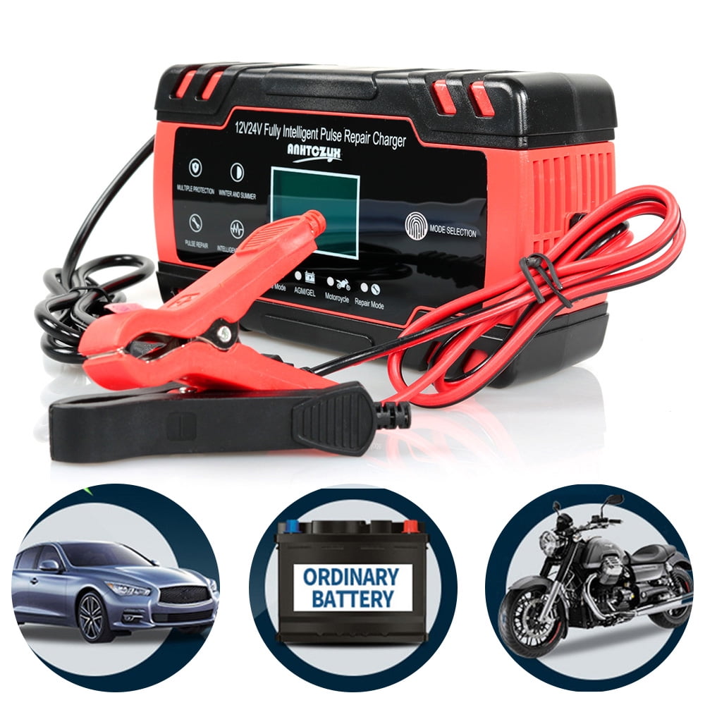 FIEWESEY Intelligent Automatic Car Battery Charger12/24V Pulse Repair ...
