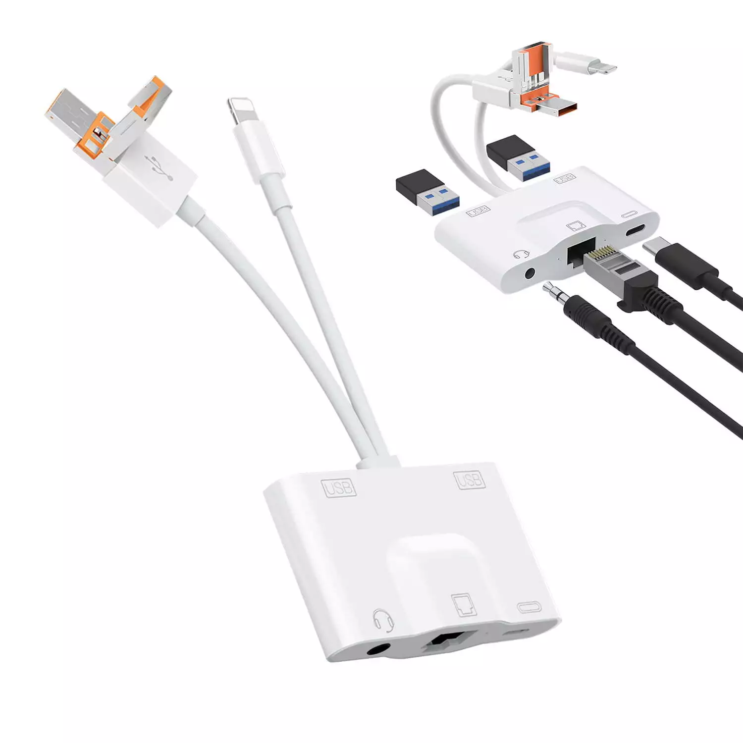 FIEWESEY USB C Hub USB iPhone Male 5-in-1 USB Extender with 2 USB Port ...