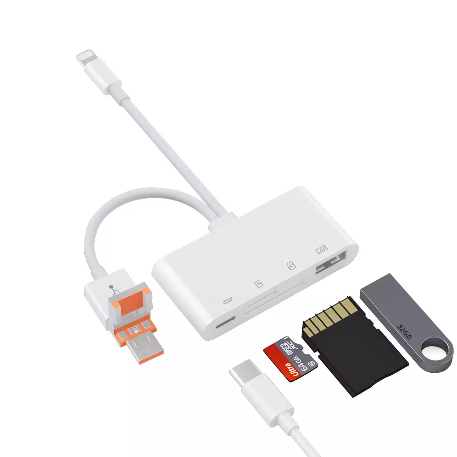 FIEWESEY USB C USB iPhone Male to SD Card Reader, Micro SD Memory Card ...