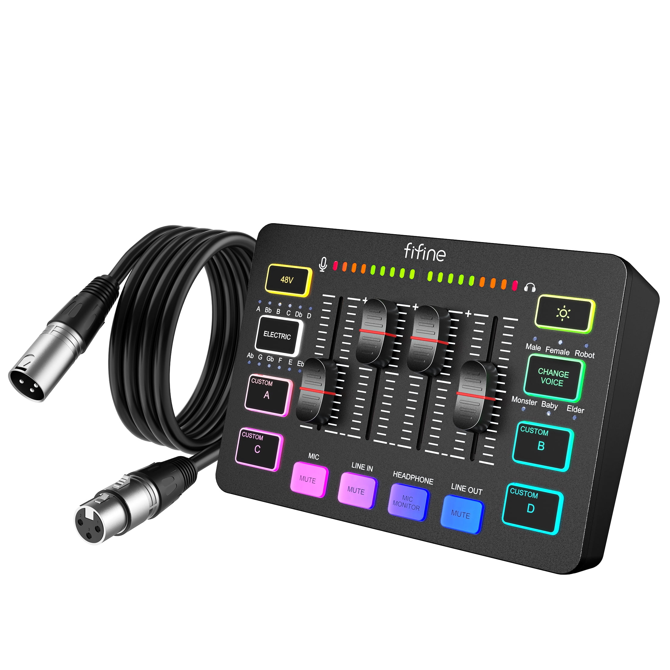 FIFINE Gaming Audio Mixer for PC, Podcast Streaming RGB Mixer with XLR ...