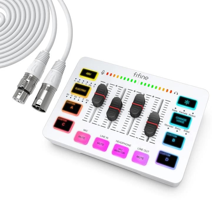 FIFINE SC3W Gaming Audio Mixer, 4 Channels Audio Interface with XLR/6 ...