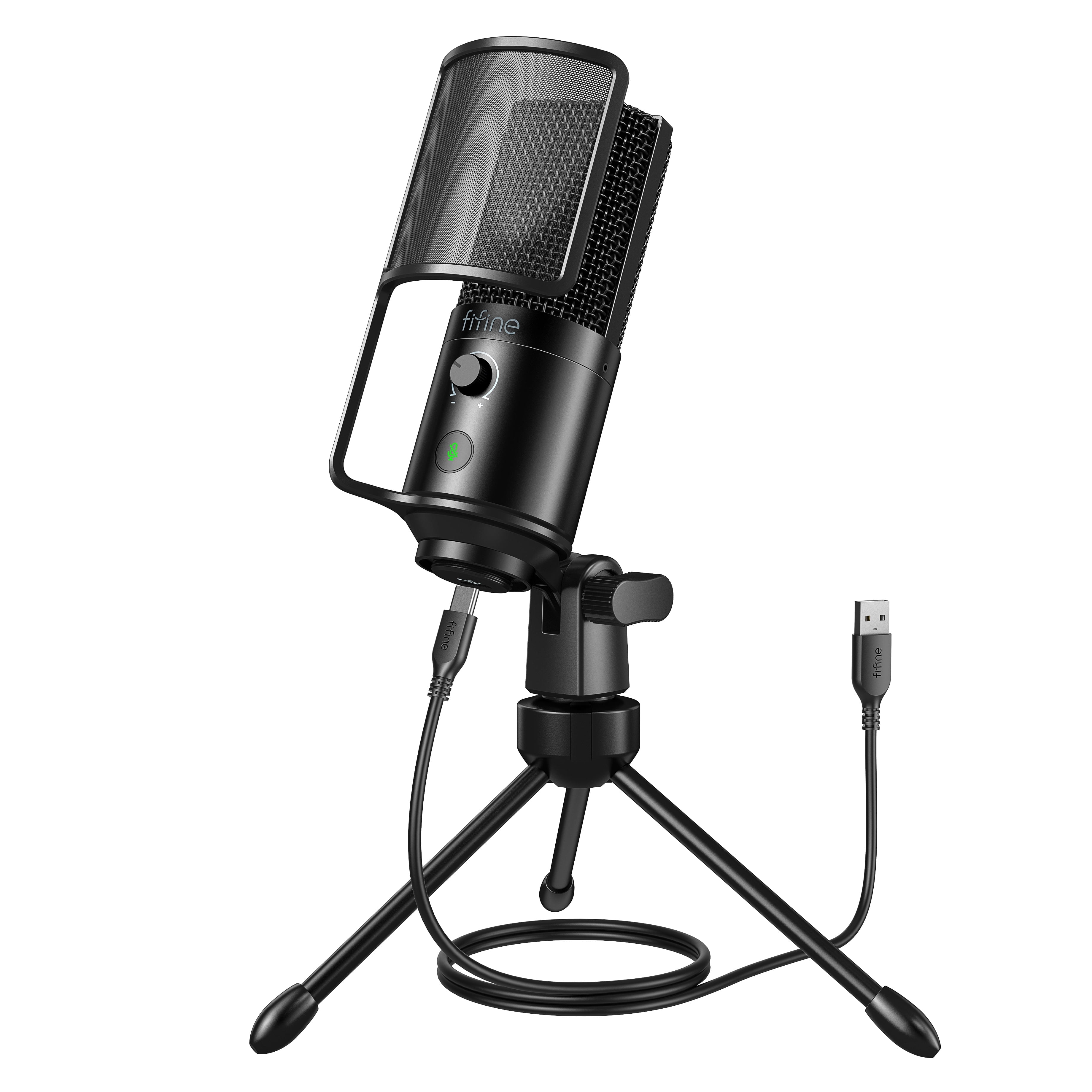 FIFINE USB Microphone for Podcast, Condenser Mic for PC with Volume ...