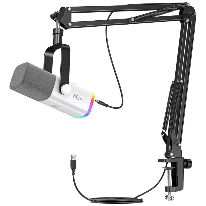 FIFINE USB/XLR Dynamic Microphone with Boom Arm Stand for Computer ...