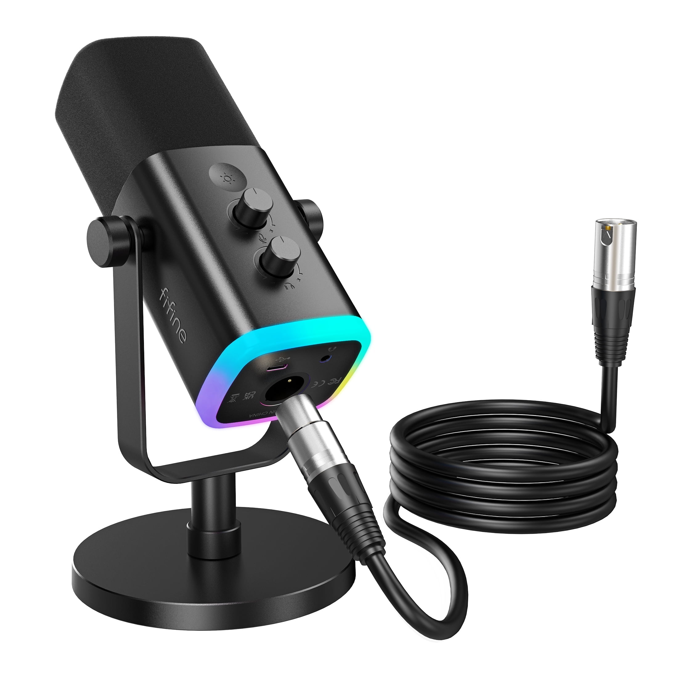 FIFINE XLR/USB Dynamic Microphone for Podcast, PC Computer Gaming Mic for Streaming with XLR ...
