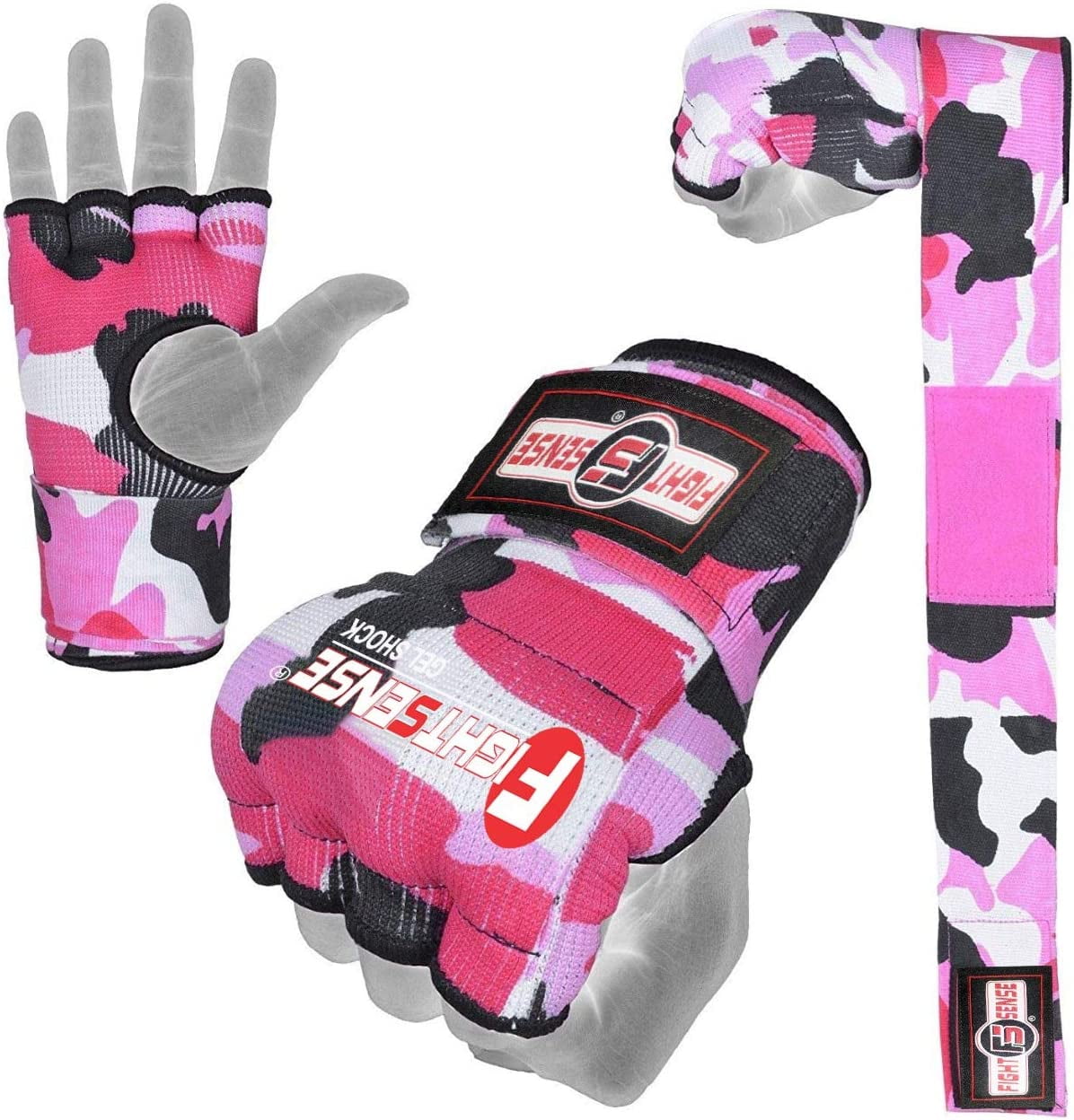 FIGHTSENSE Adult Boxing Gloves with Long Elasticated Hand Wraps for ...