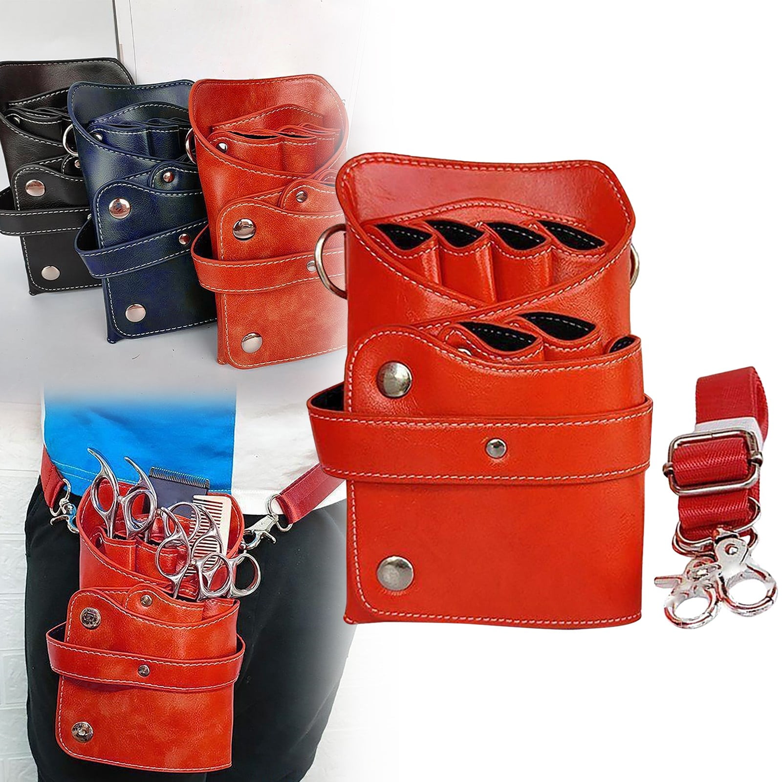 FIGHTY^Red| Hair Tool Bag Faux Leather Salon Bag Portable Hairdresser ...