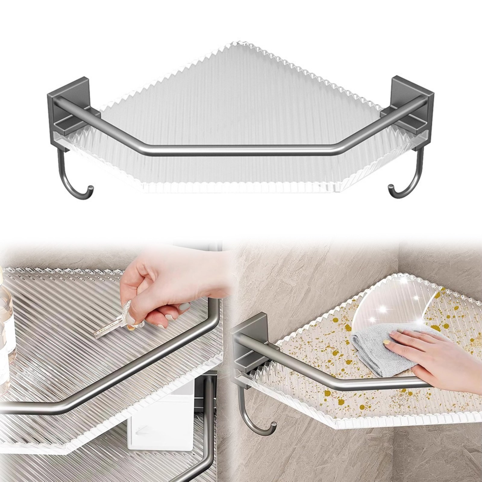 FIGHTY Versatile Acrylic Towel Shelf Wall Mounted Corner Shower Shelves ...