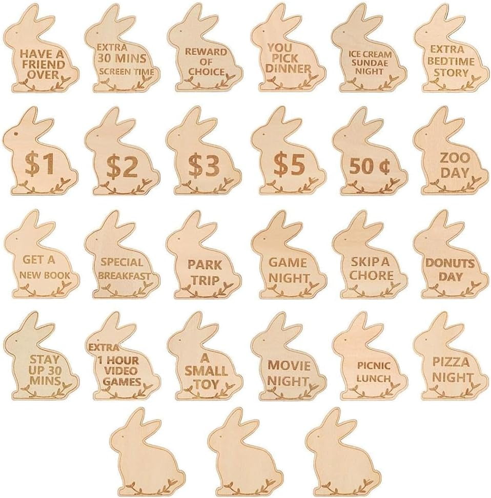 FIGT-24Pcs Easter Egg Tokens Wood Easter Reward Tokens, Kids Easter Egg ...