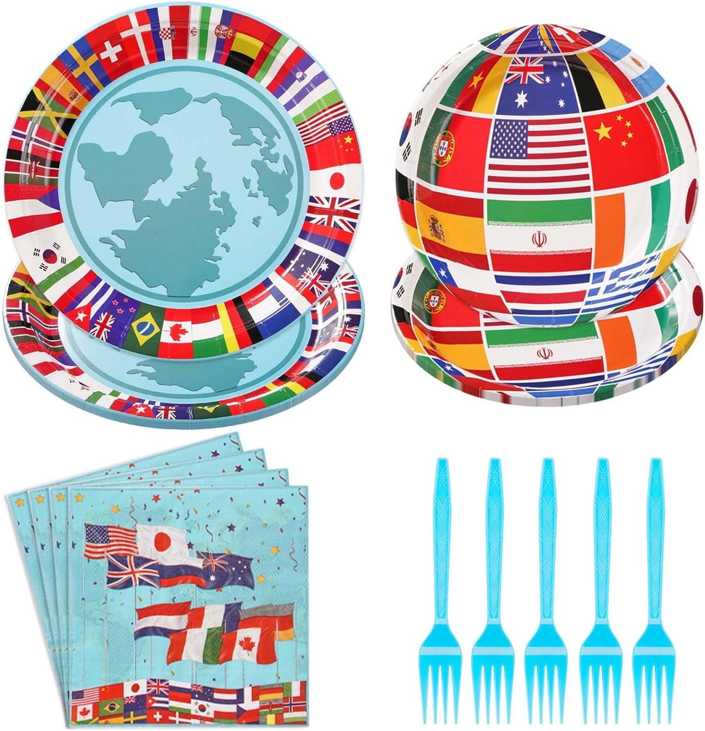FIGT-96Pcs International World Flags Party Supplies Paper Plates and ...