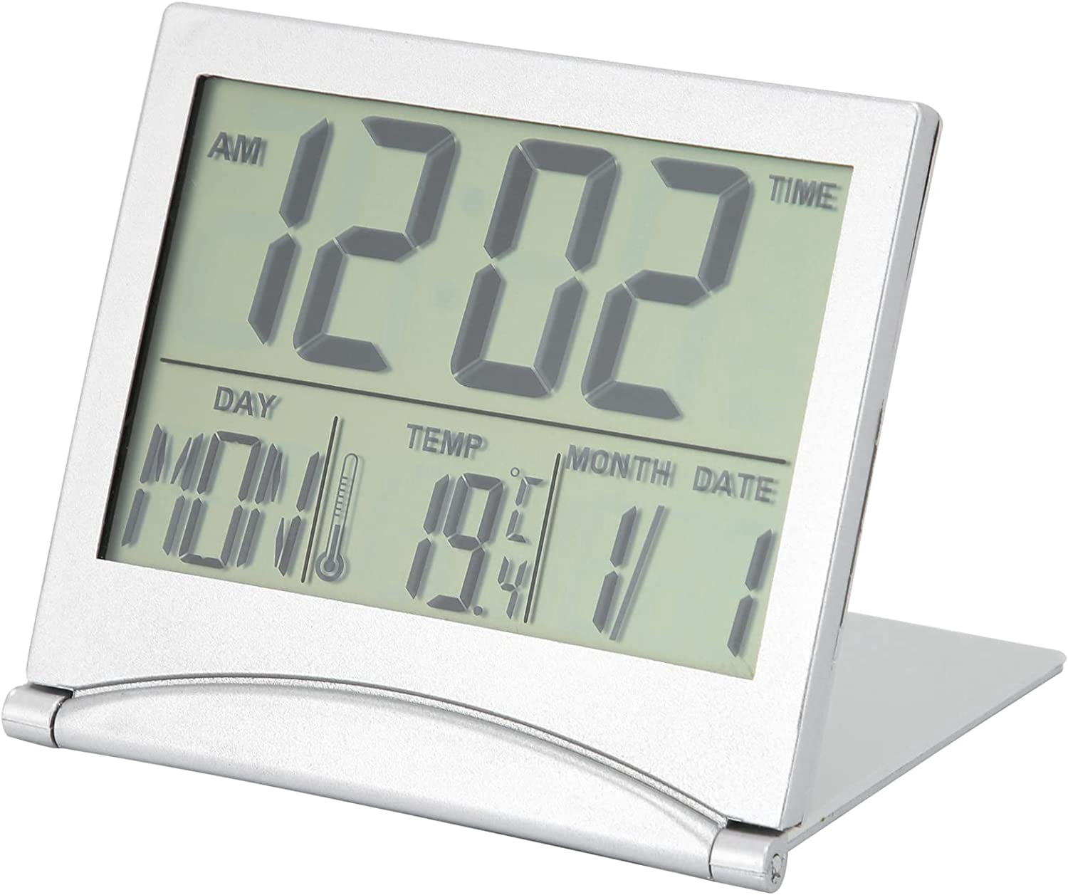 FIGT-Digital Alarm Clock, Foldable Small Desk Clock with Month Date Day ...