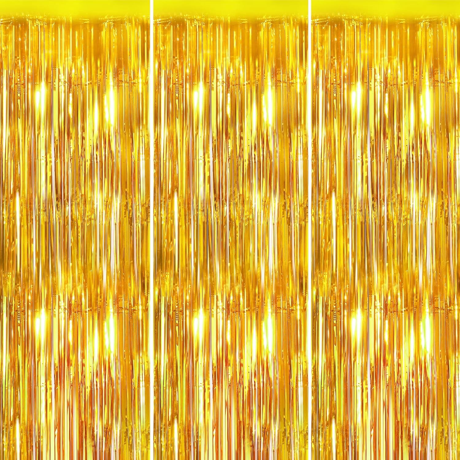 FIGT-Gold 3 Pack Metallic Tinsel Foil Fringe Curtains, 3.3x8.3 Feet ...