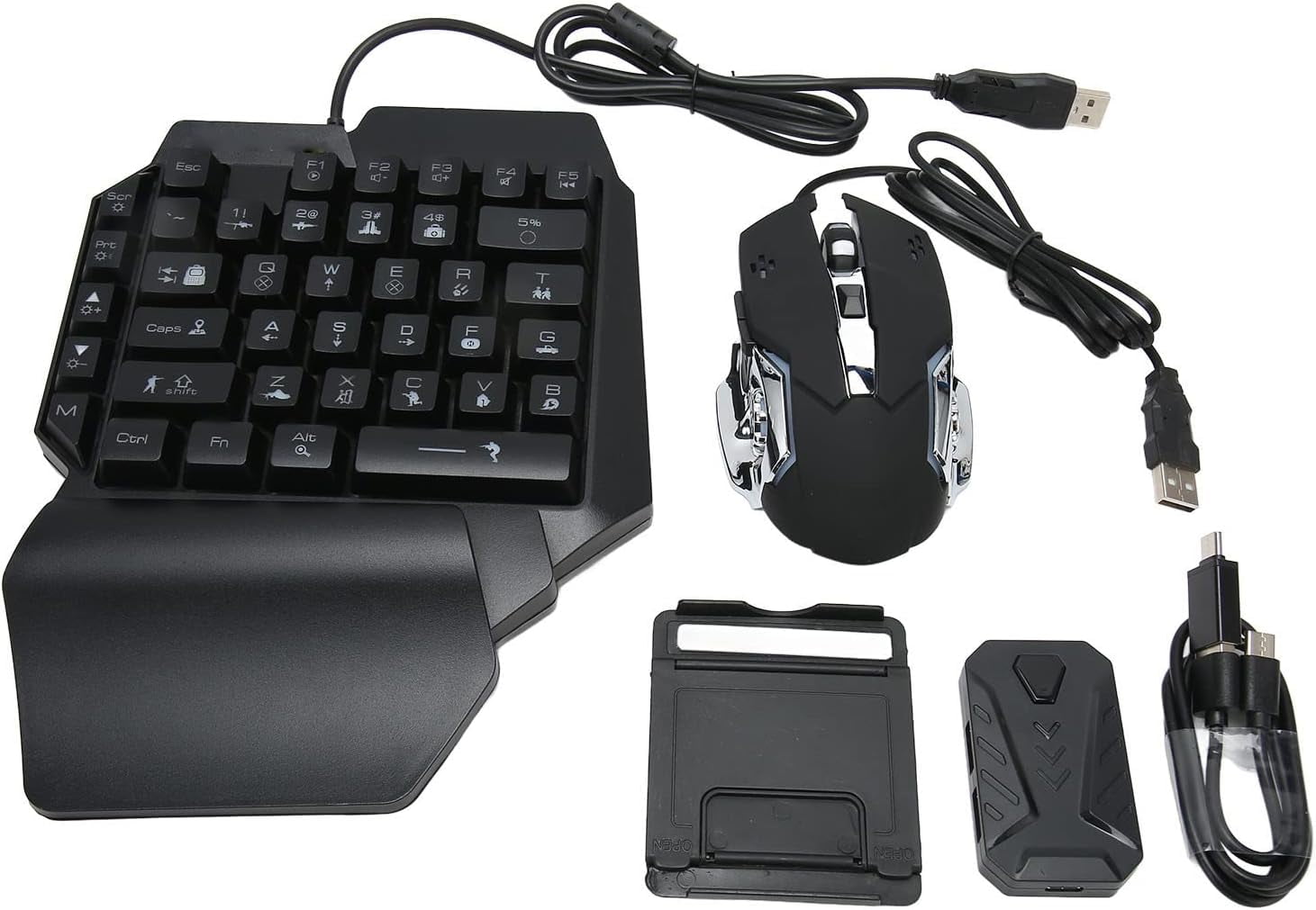 FIGT-One Handed RGB Gaming Keyboard and Backlit Mouse Combo, USB Wired ...