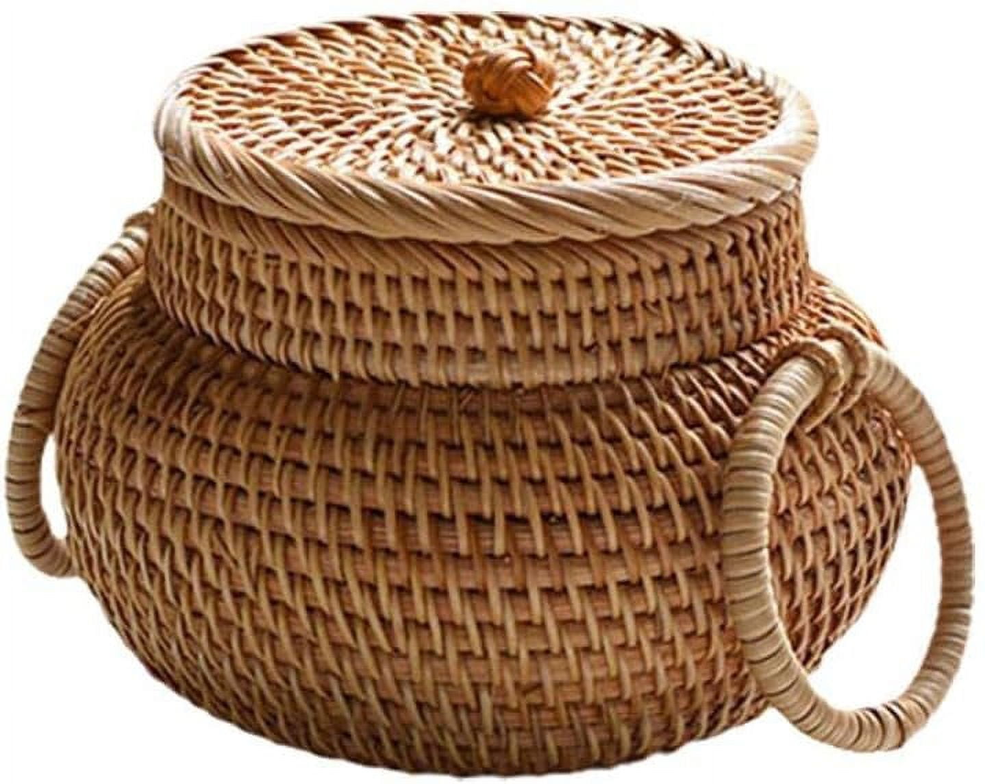 FIGT-Round Rattan Box With Lid, Hand Woven Storage Box, Multifunctional ...