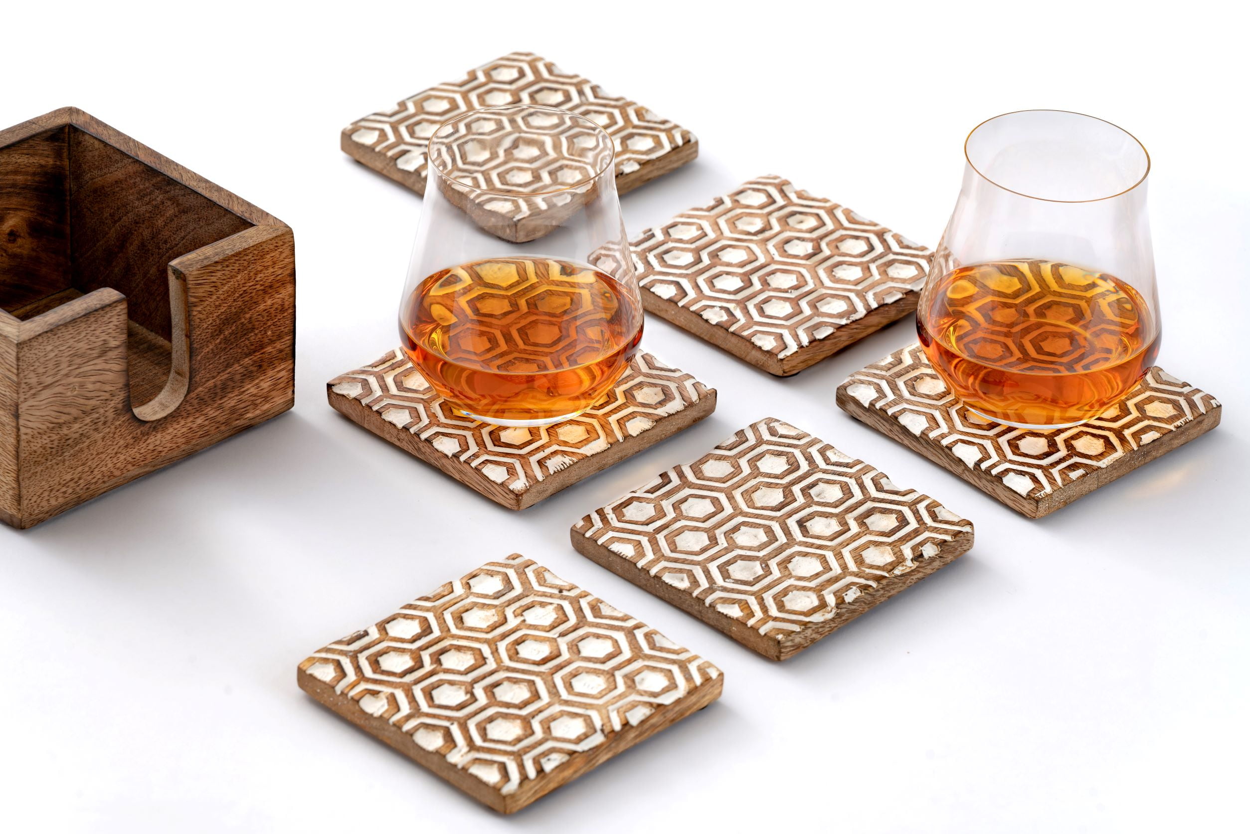 FIGTREE - Set of 6 Indian Handcrafted Wooden Coasters for Drinks ...