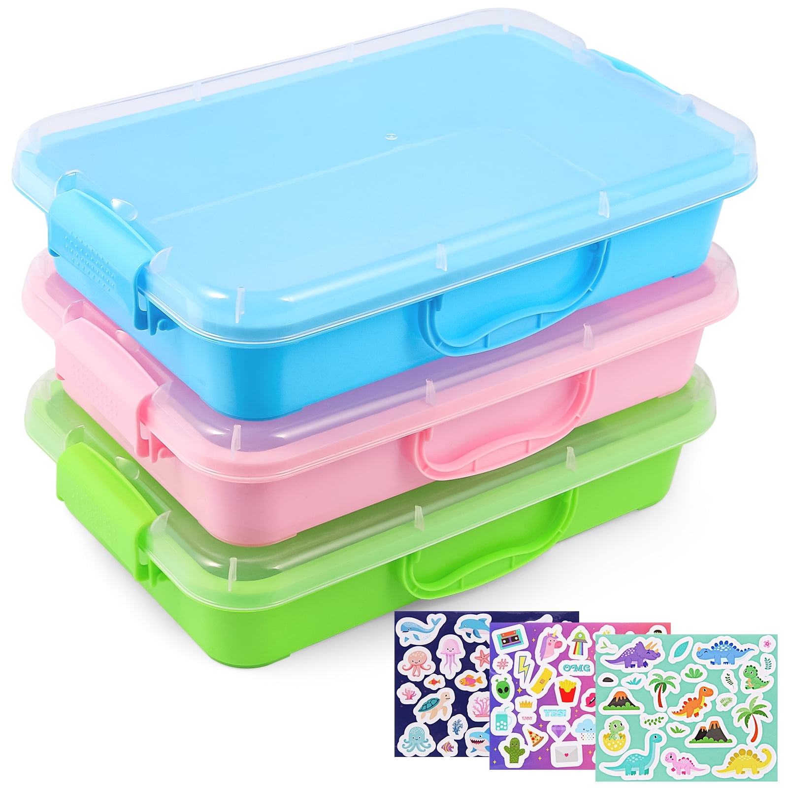 FIIOEOY 3 Pcs Sensory Bin Sand Tray with Lid & 3 Stickers, Stackable Plastic Storage Containers ...