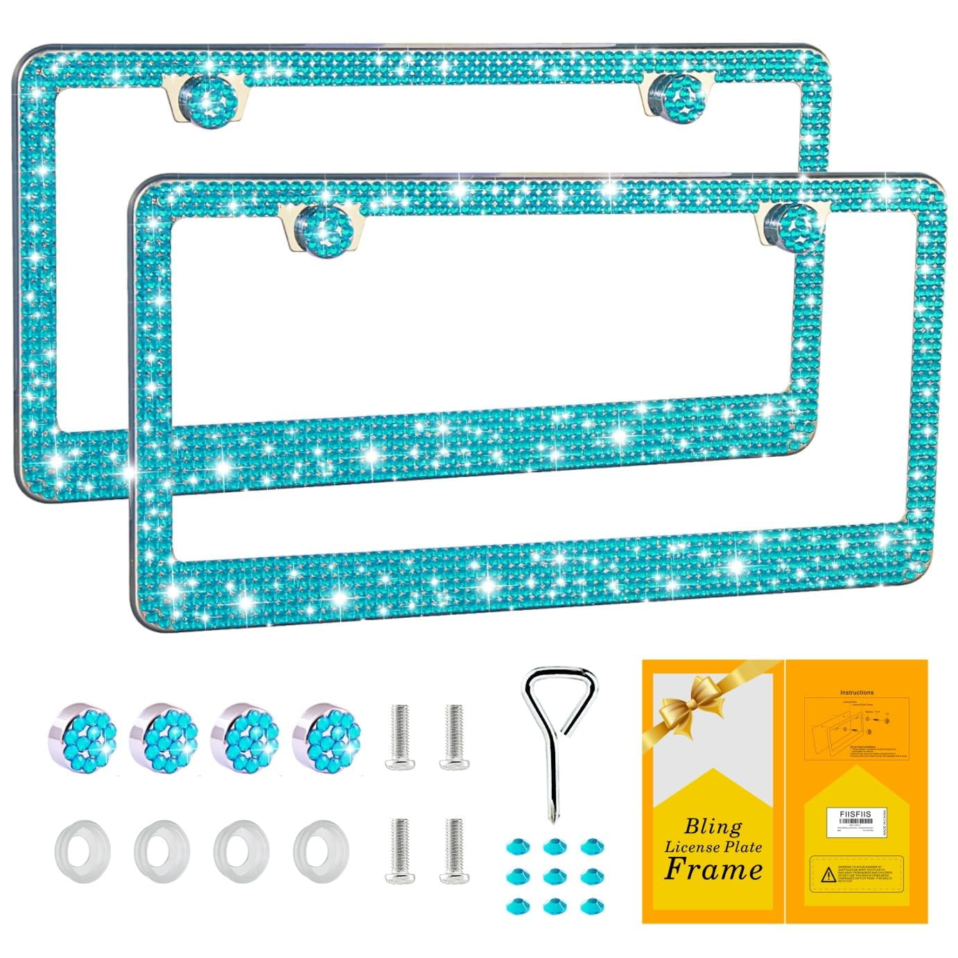 FIISFIIS Bling License Plate RRF12 Frame for Women,2 Stainless Steel ...