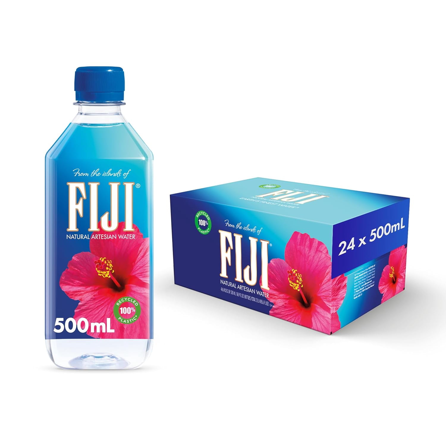 Fiji Natural Artesian Bottled Water, 500mL 16.9 Fl Oz, Pack of 24, 100% ...
