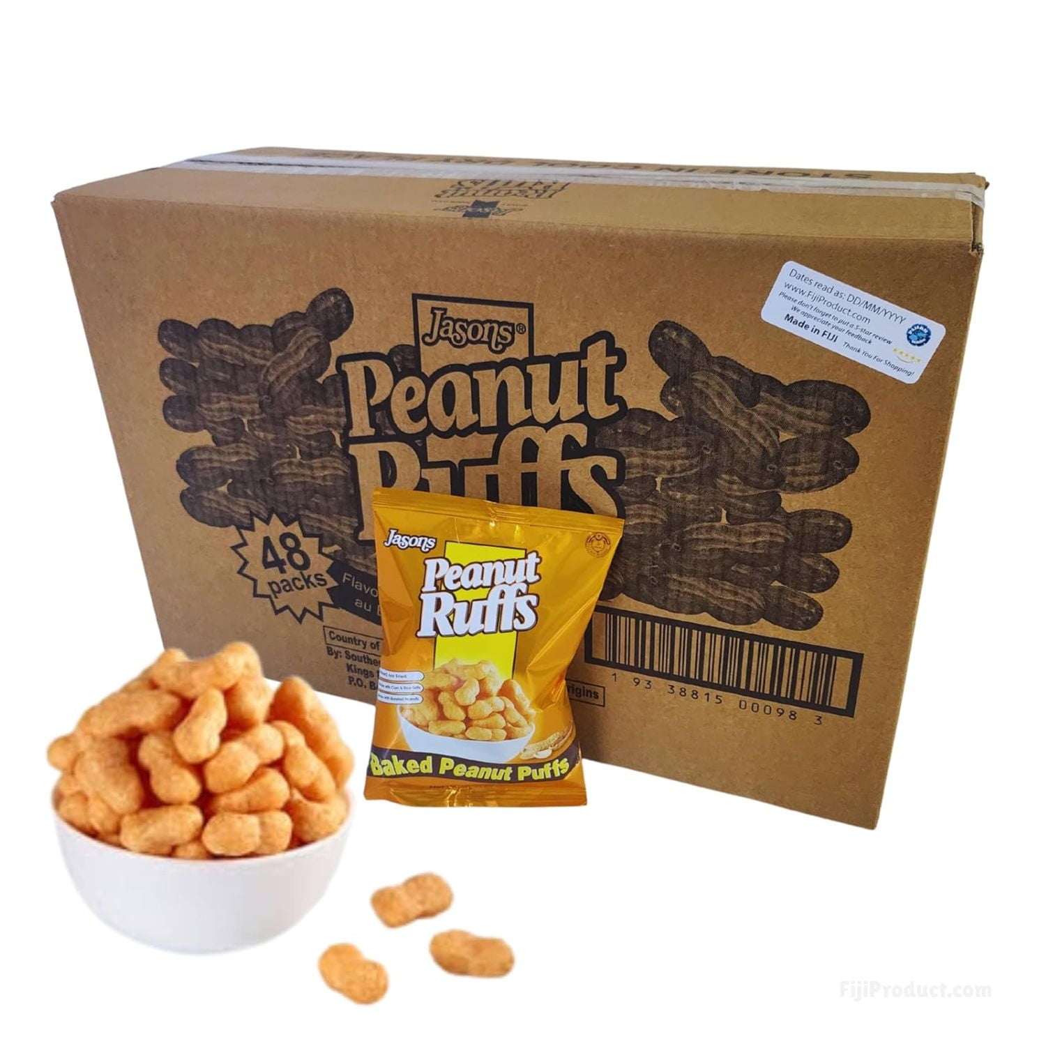 FIJI Peanut Ruffs Puffs Snacks (Case Pack of 48 x 30g Bag) Made With ...