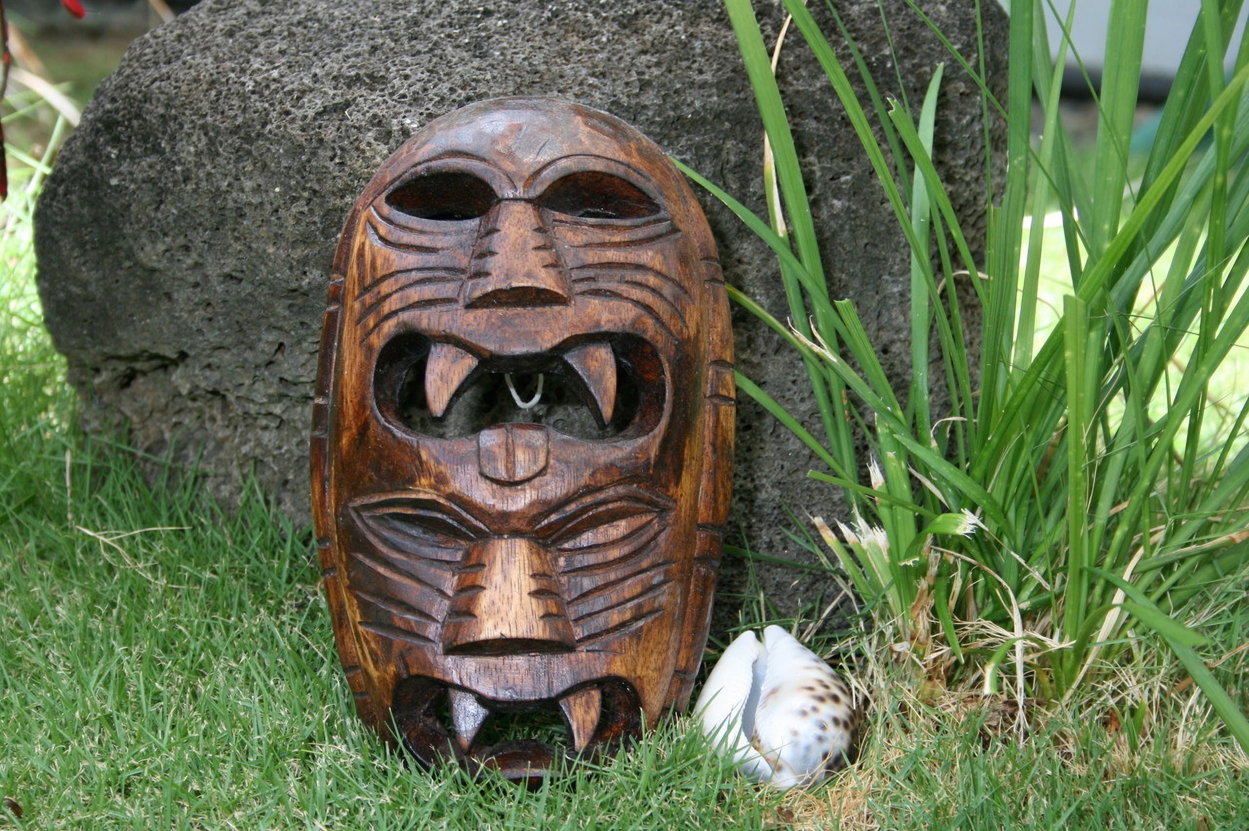 FIJIAN TIKI MASK W/ 2 DEITIES - 8" EVIL HUNTER - POLYNESIAN ART ...
