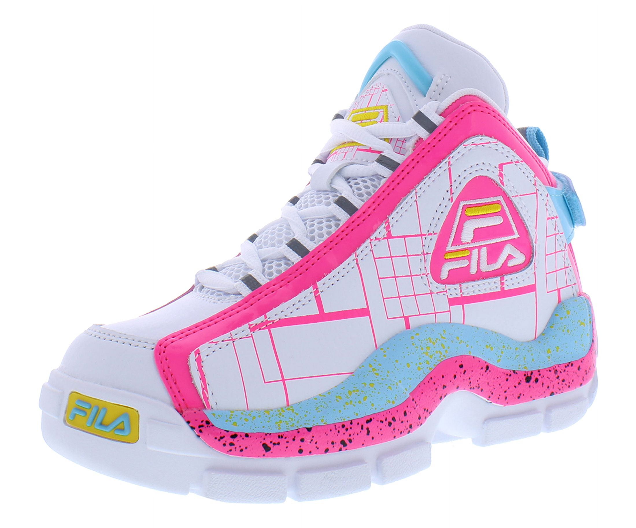 FILA Girl's Cushioned Heel Collar Athletic Shoe, White, Pink, Blue, 13 ...