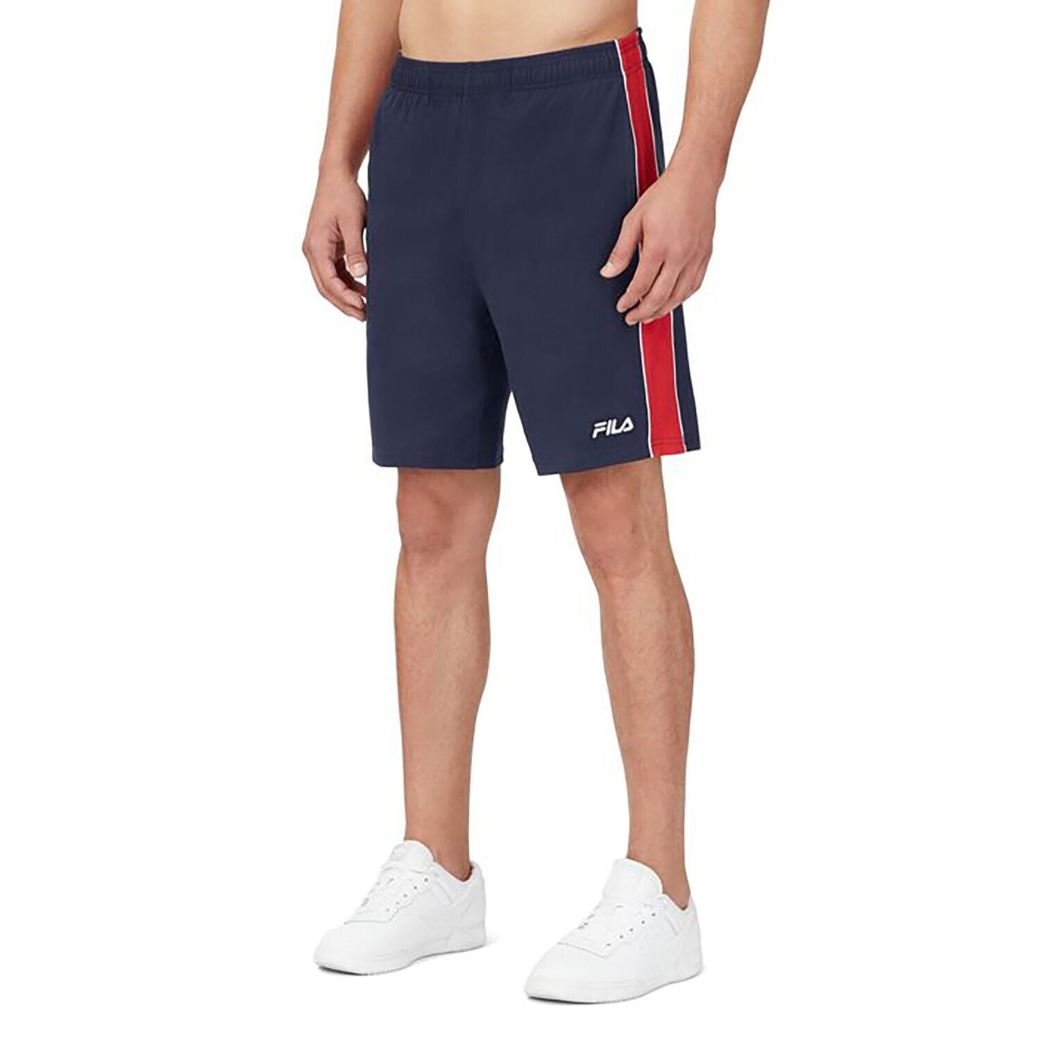 FILA Mens Rimaz All Cotton Side Stripe 8" Shorts in Navy/Chili Pepper ...