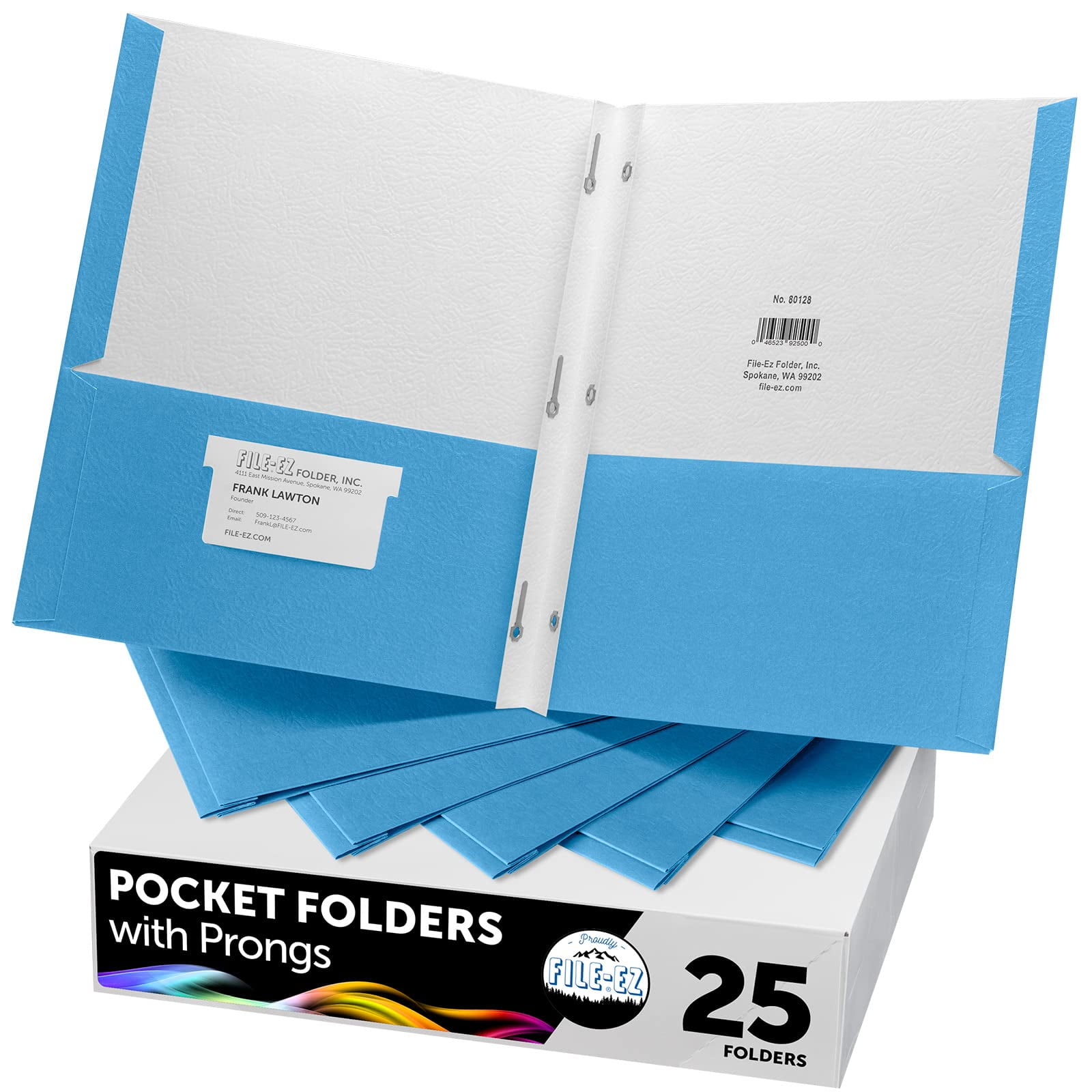FILE-EZ Two-Pocket Folders with 3-Prong Fasteners, Light Blue Color, 25 ...