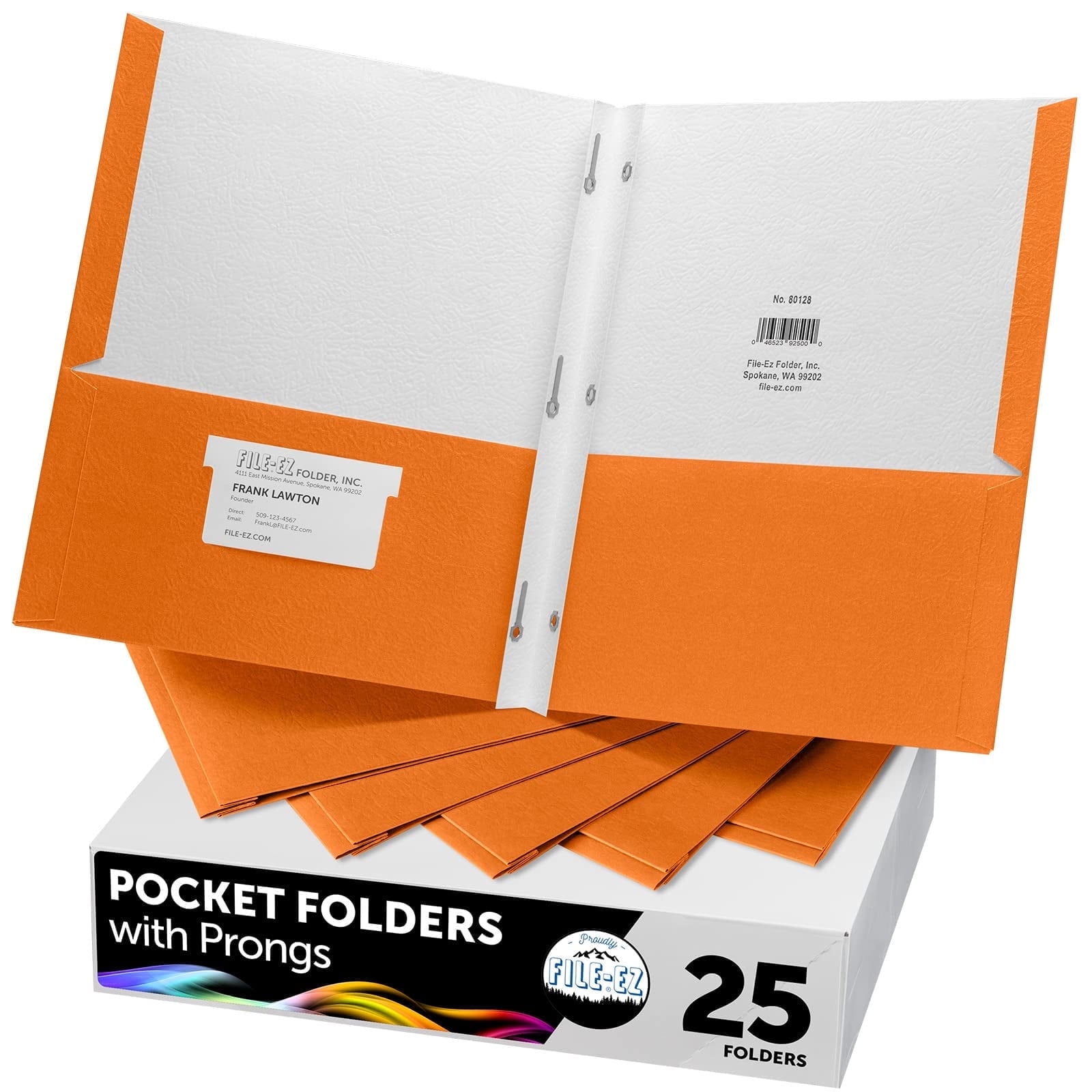 FILE-EZ Two-Pocket Folders with 3-Prong Fasteners, Orange Color, 25 ...