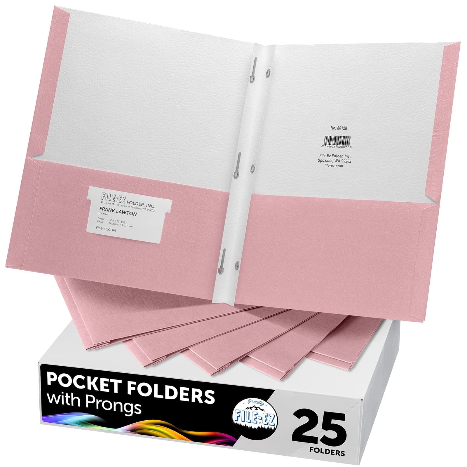 FILE-EZ Two-Pocket Folders with 3-Prong Fasteners, Pink Color, 25-Pack ...