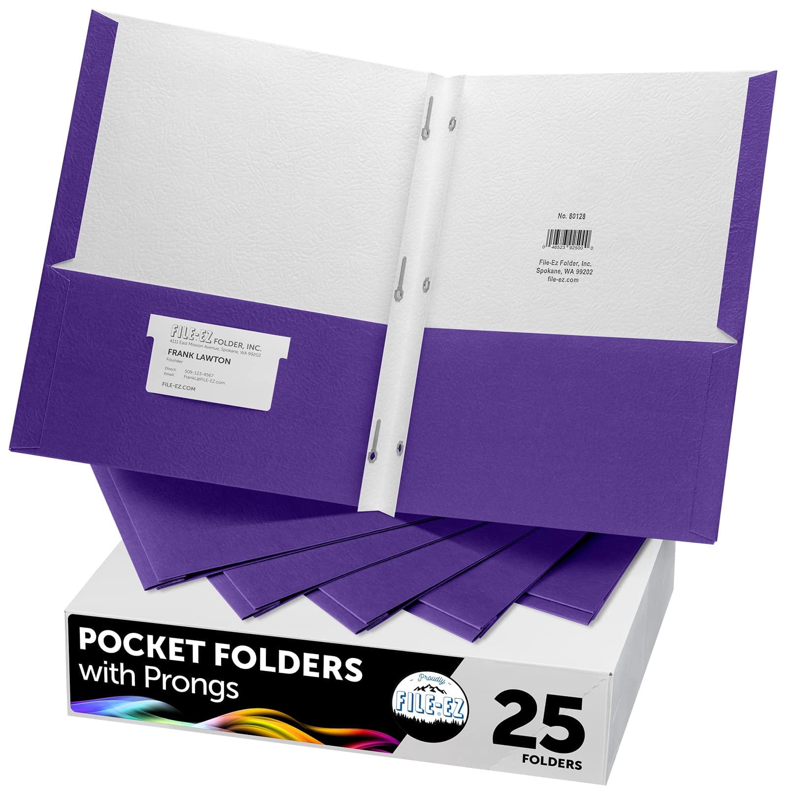 FILE-EZ Two-Pocket Folders with 3-Prong Fasteners, Purple Color, 25 ...