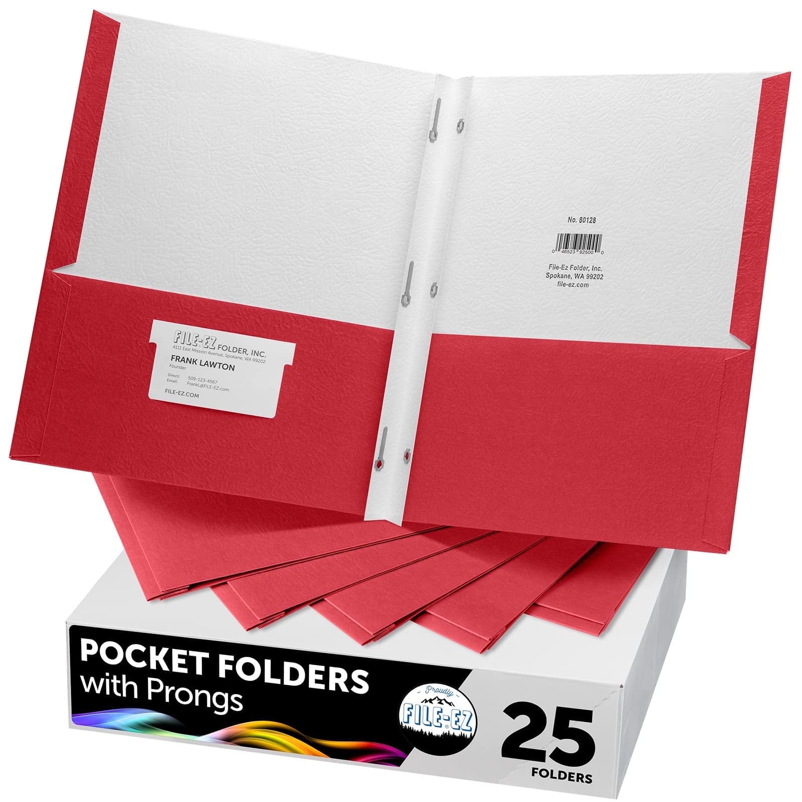 FILE-EZ Two-Pocket Folders with 3-Prong Fasteners, Red Color, 25-Pack ...