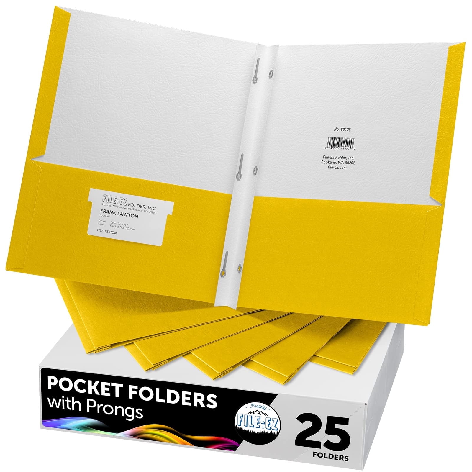 FILE-EZ Two-Pocket Folders with 3-Prong Fasteners Yellow 25 Pack ...