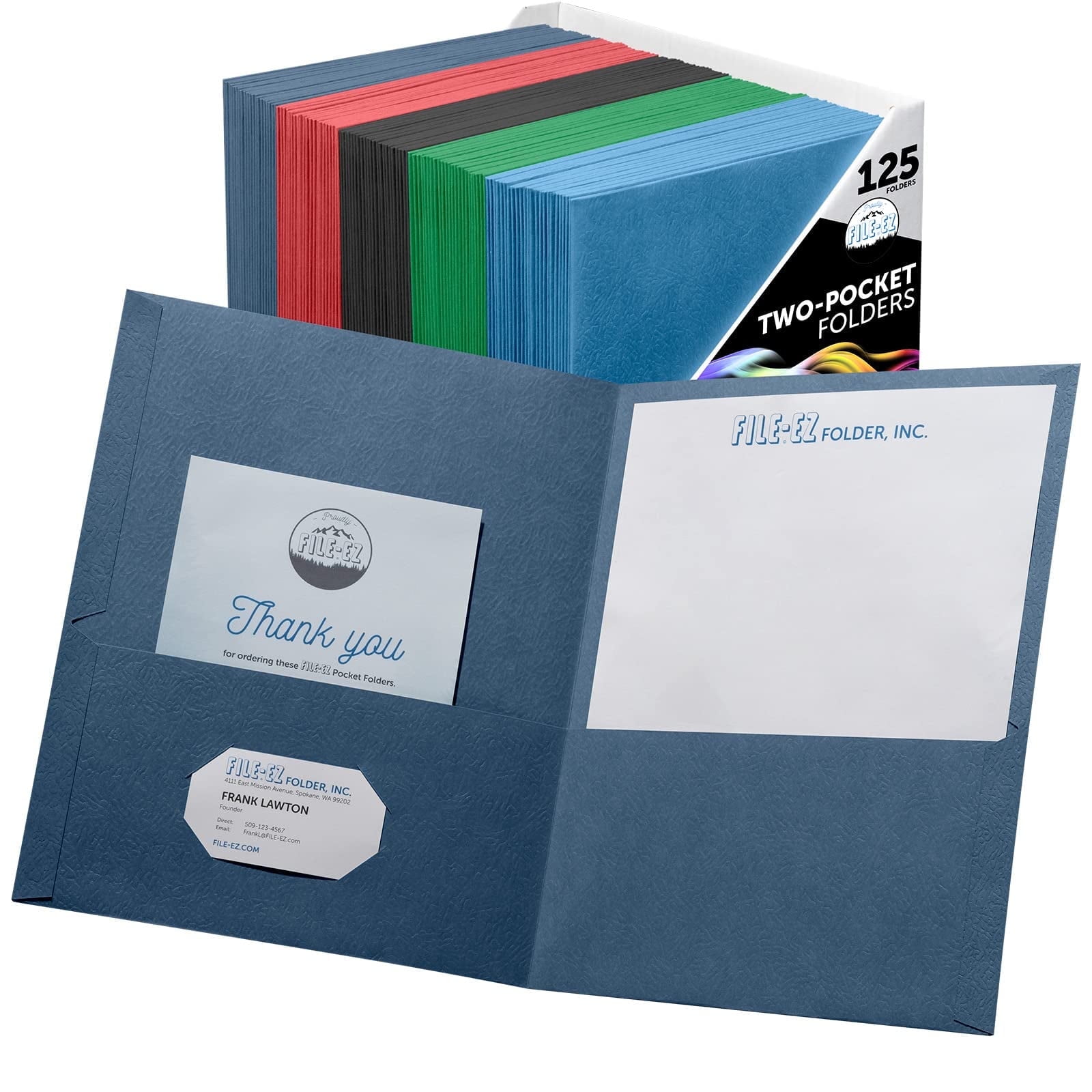 FILE-EZ Two-Pocket Folders, Assorted Colors, 125-Pack, Textured Paper ...